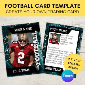 Editable Sports Card Template | Custom Football Trading Card Printable ...