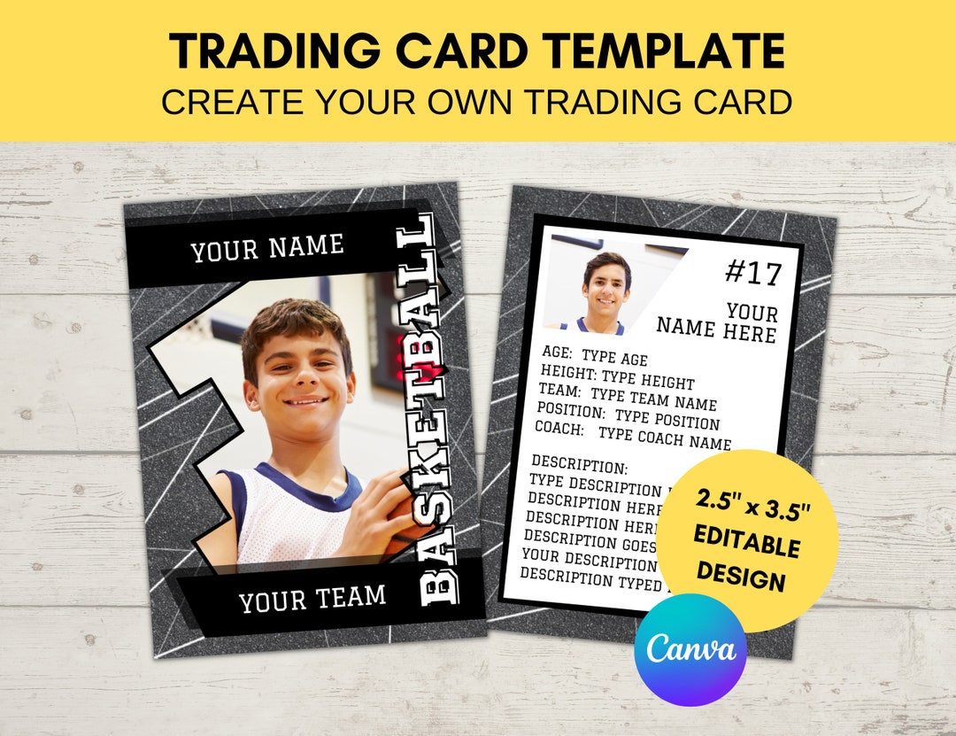 Editable Sport Card Template | Custom Basketball Trading Card Printable ...