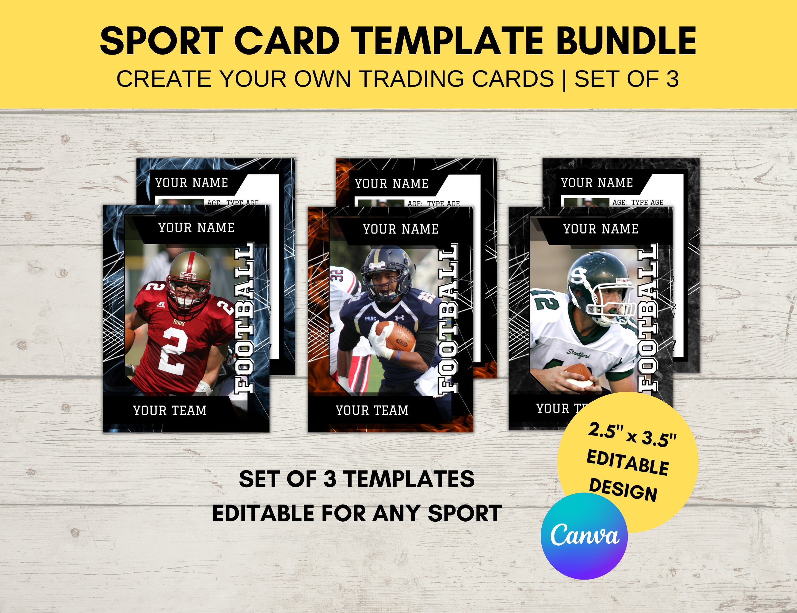 Editable Sports Card Template | Custom Football Trading Card Printable ...