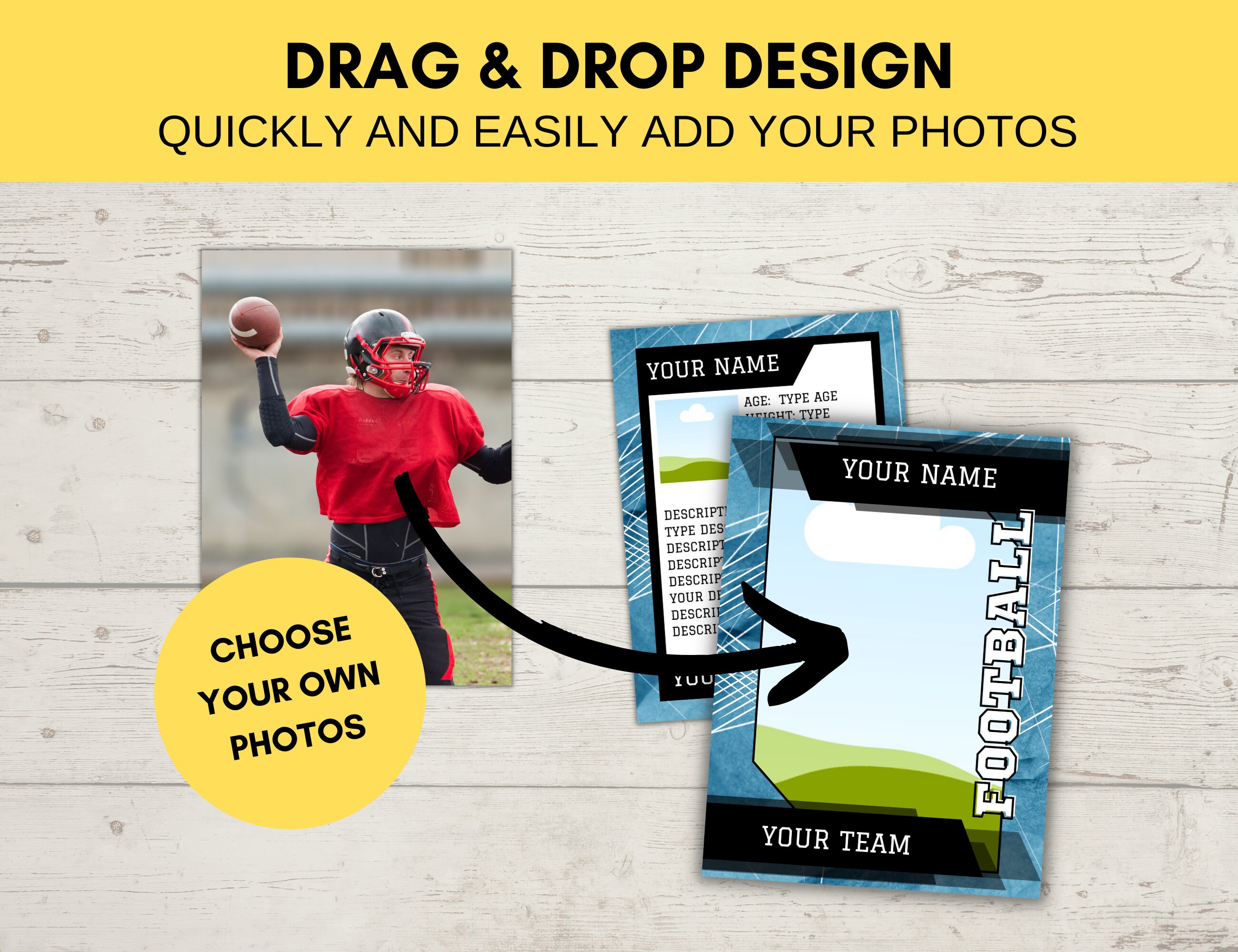 Editable Sports Card Template | Custom Football Trading Card Printable ...