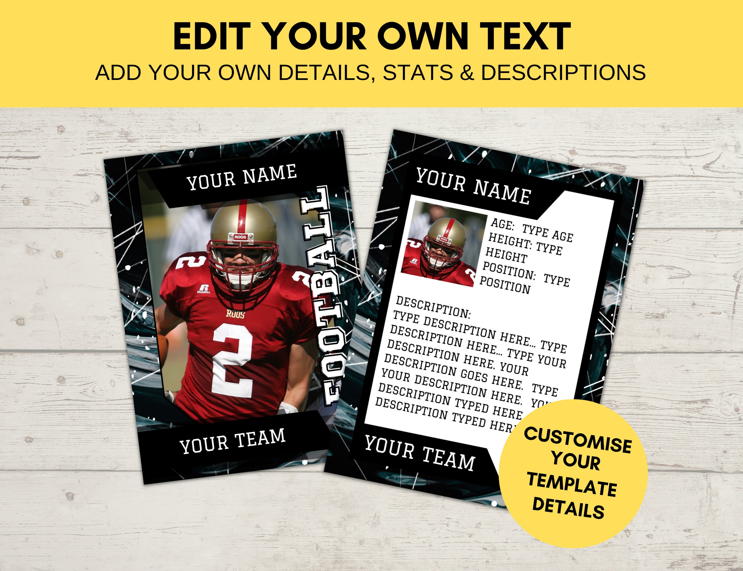Editable Sports Card Template Custom Football Trading Card Printable ...