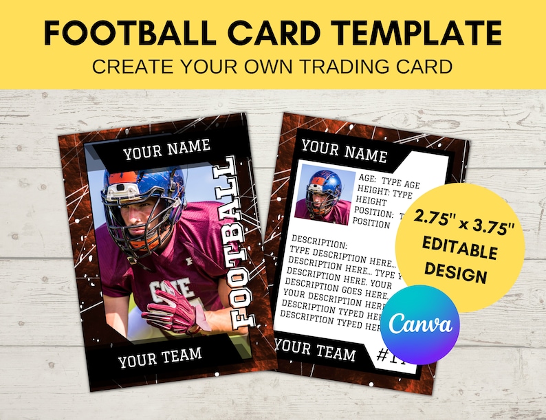 Editable Sports Card Template Custom Football Trading Card - Etsy