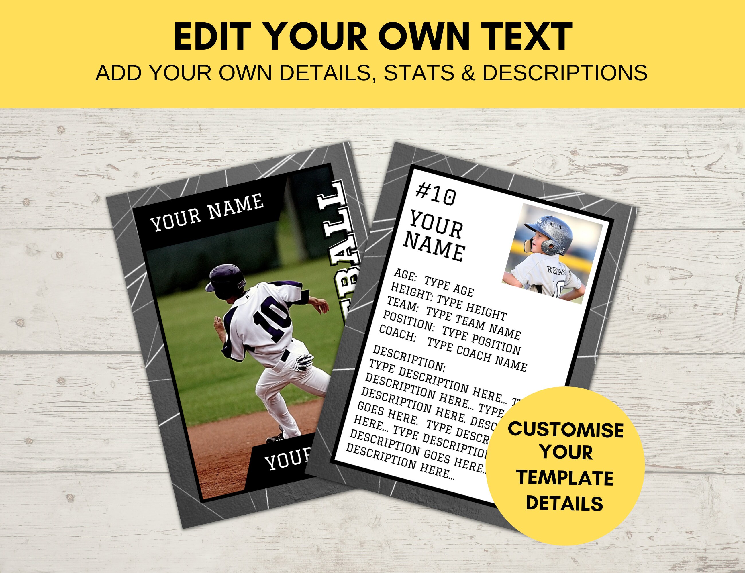 Editable Sports Card Template Custom Baseball Trading Card Printable ...