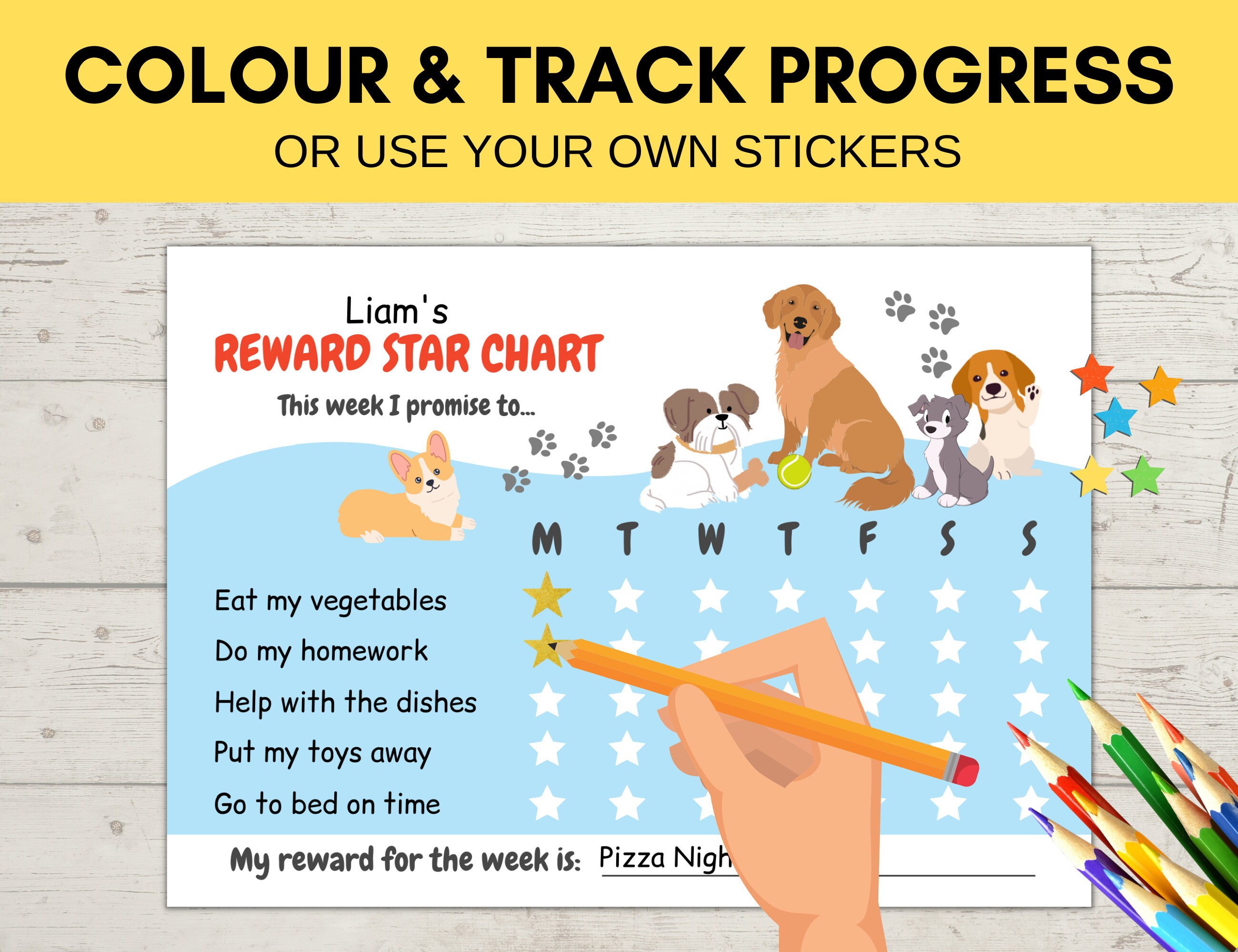 Editable Reward Chart Kid's Chore Chart Motivation - Etsy México