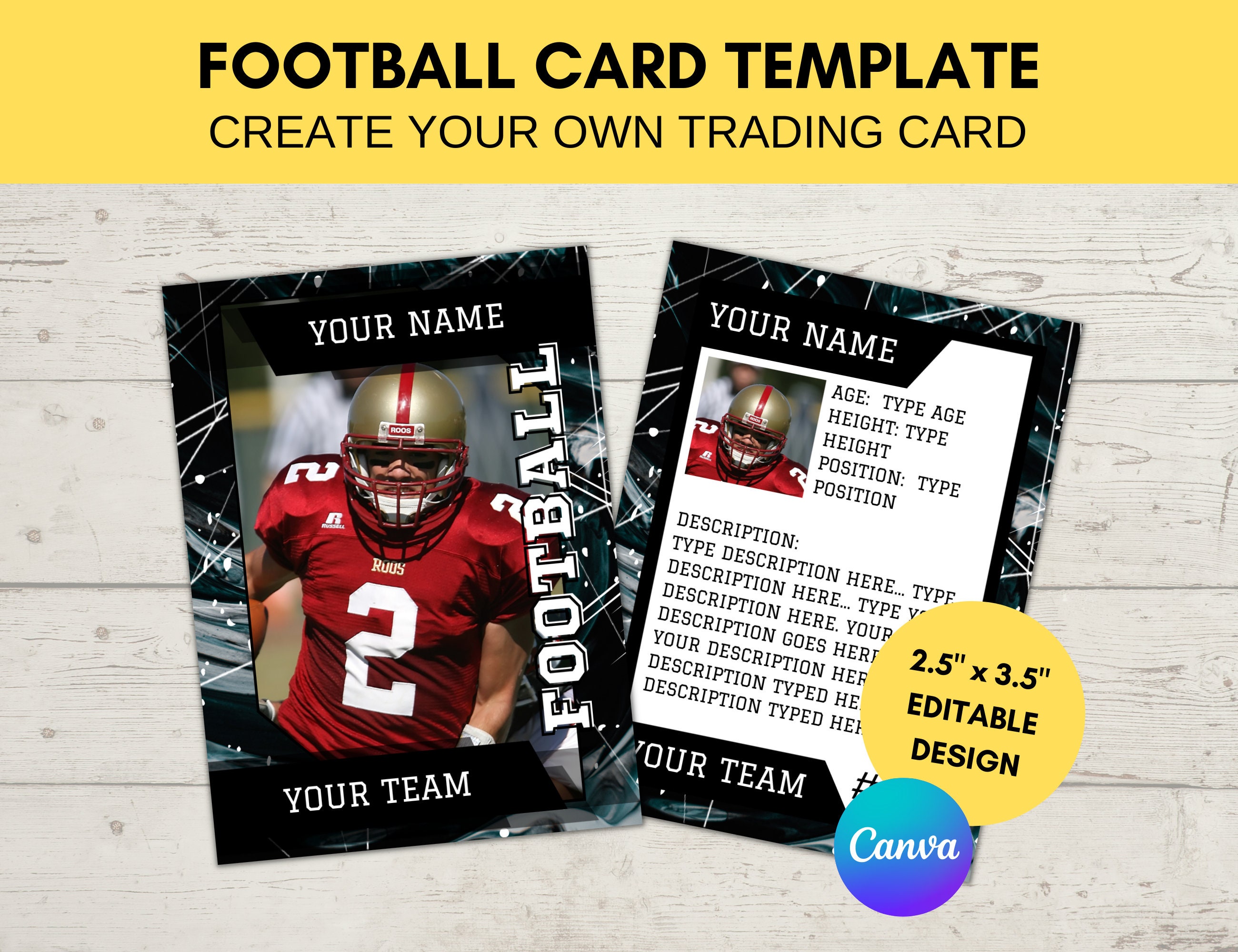 Editable Sports Card Template Custom Football Trading Card Printable ...
