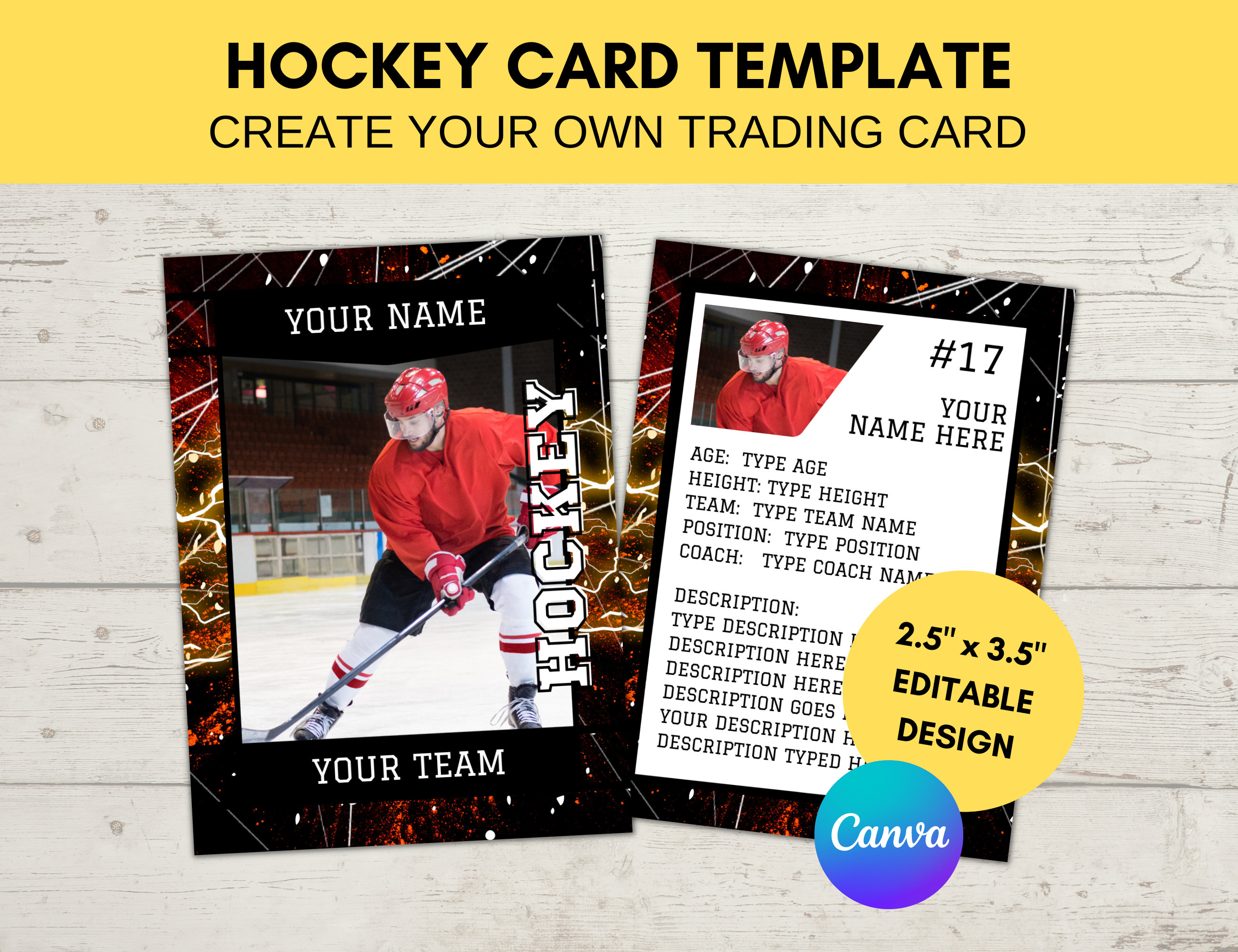 Editable Sports Card Template Custom Hockey Trading Card Printable ...