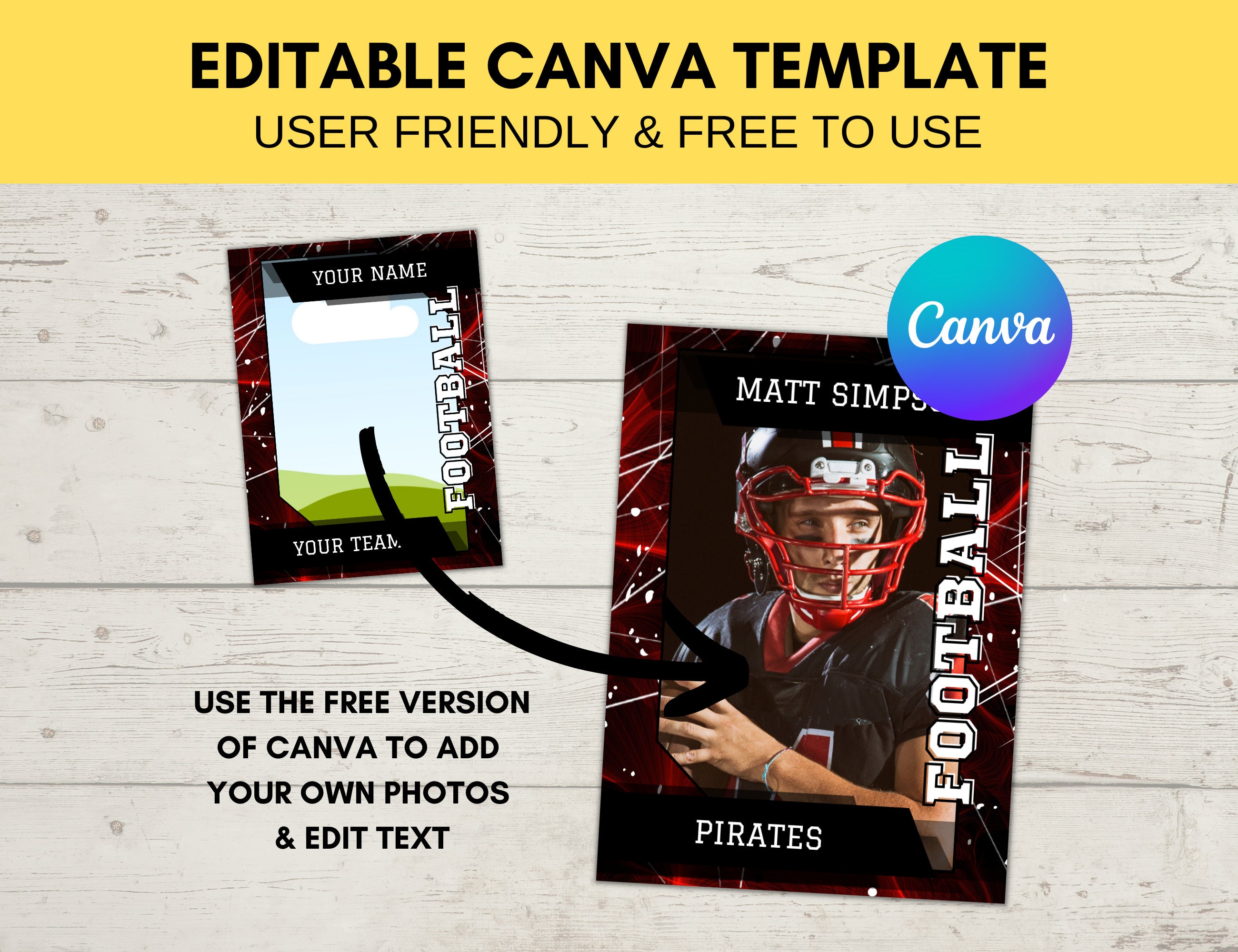 Editable Sports Card Template Custom Football Trading Card Printable ...