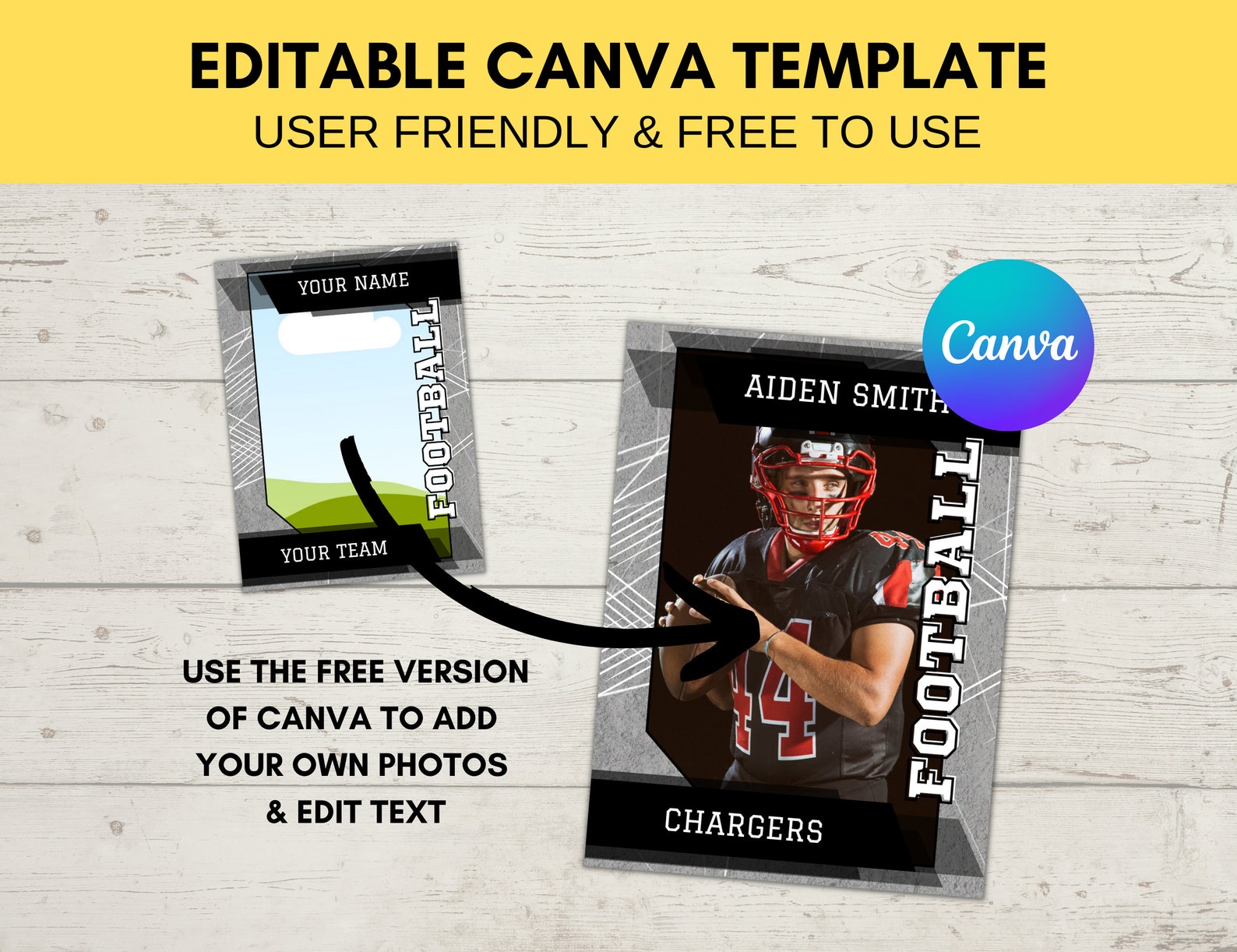 Editable Sports Card Template | Custom Football Trading Card Printable ...