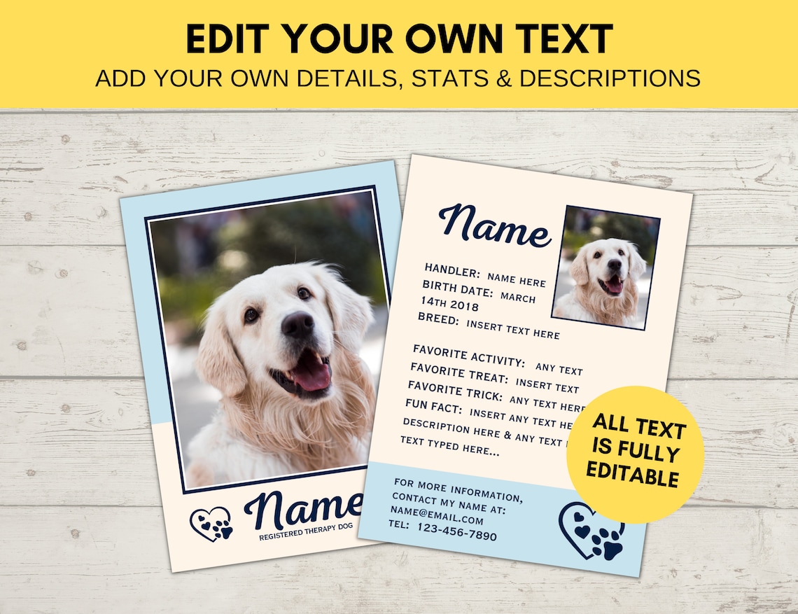 Editable Therapy Pet Trading Card Template Custom Trading Card ...