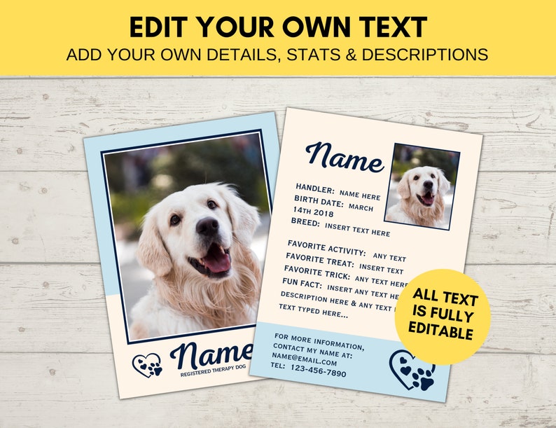 Editable Therapy Pet Trading Card Template | Custom Trading Card ...