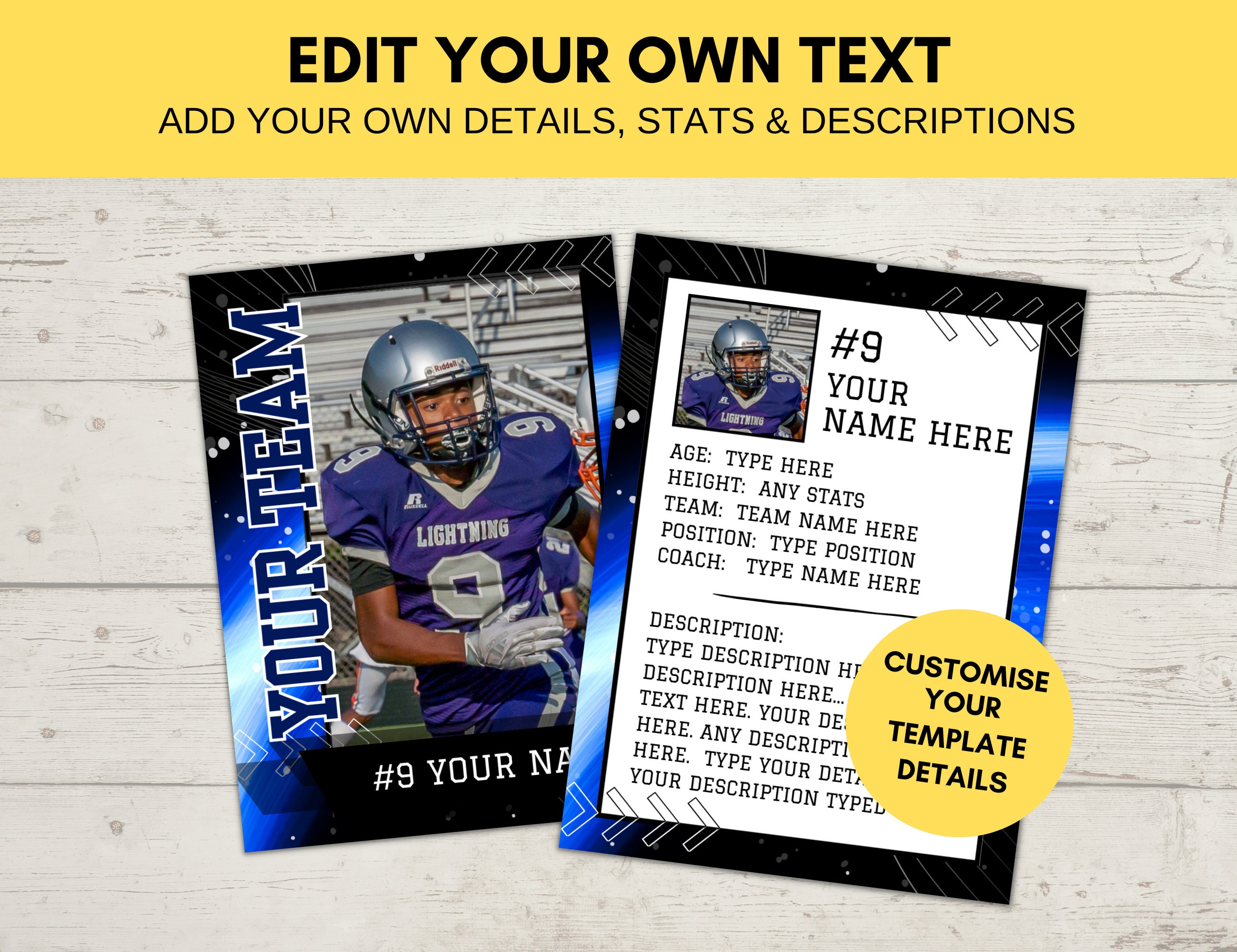 Editable Sports Card Template Custom Football Trading Card - Etsy