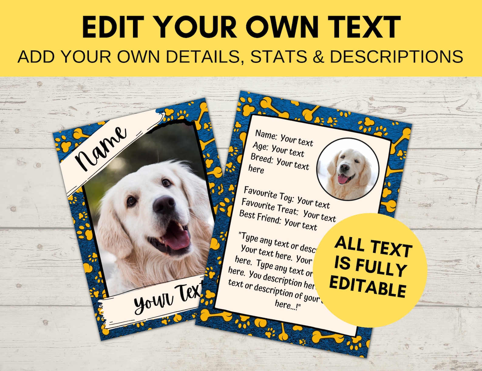 Editable Pet Trading Card Template Custom Trading Card - Etsy