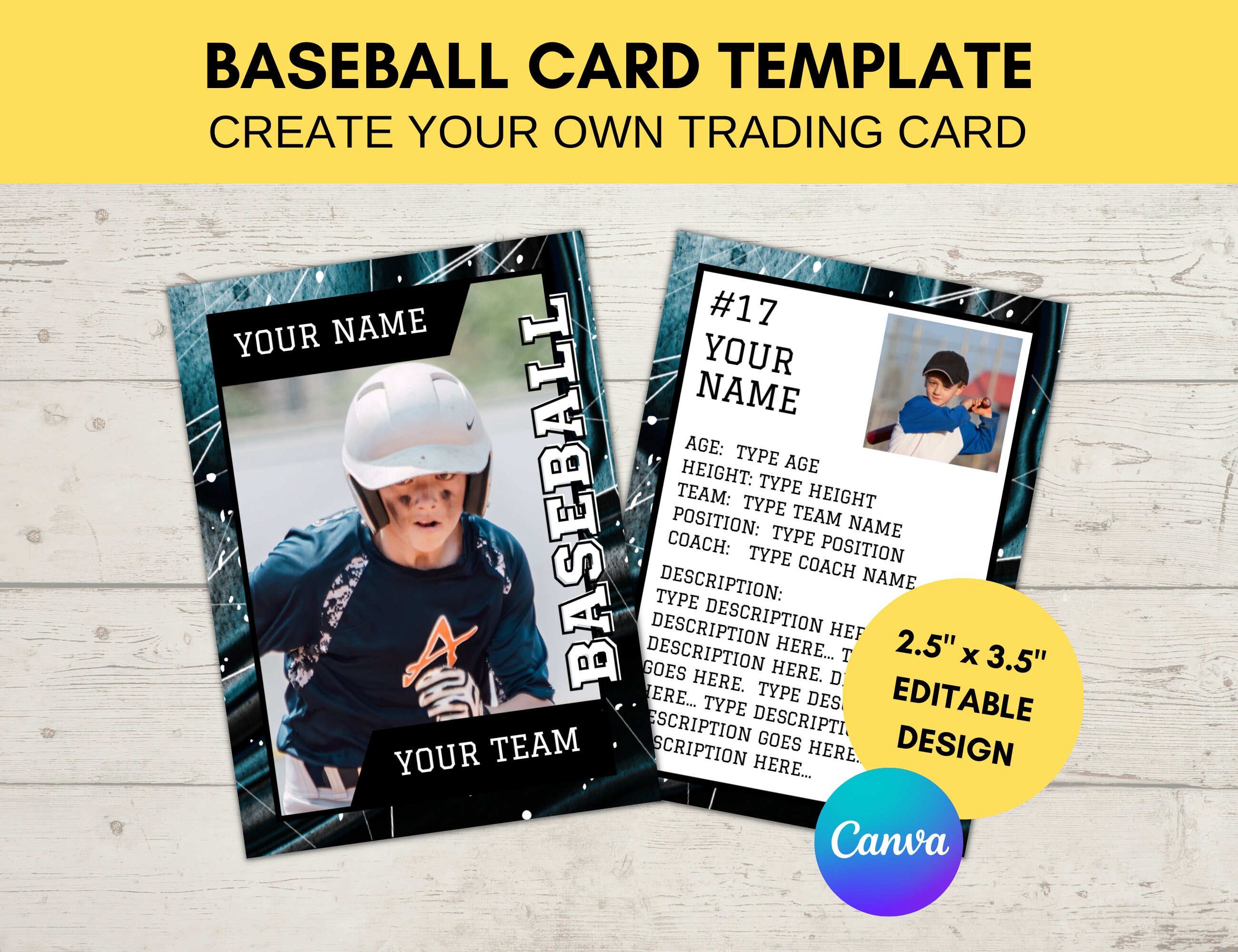 Editable Sports Card Template | Custom Baseball Trading Card Printable ...