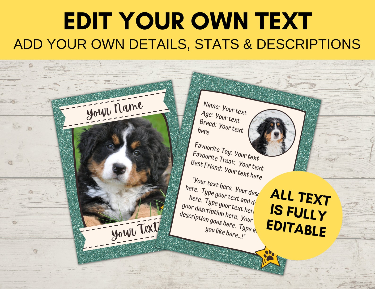 Editable Pet Trading Card Template Custom Trading Card - Etsy