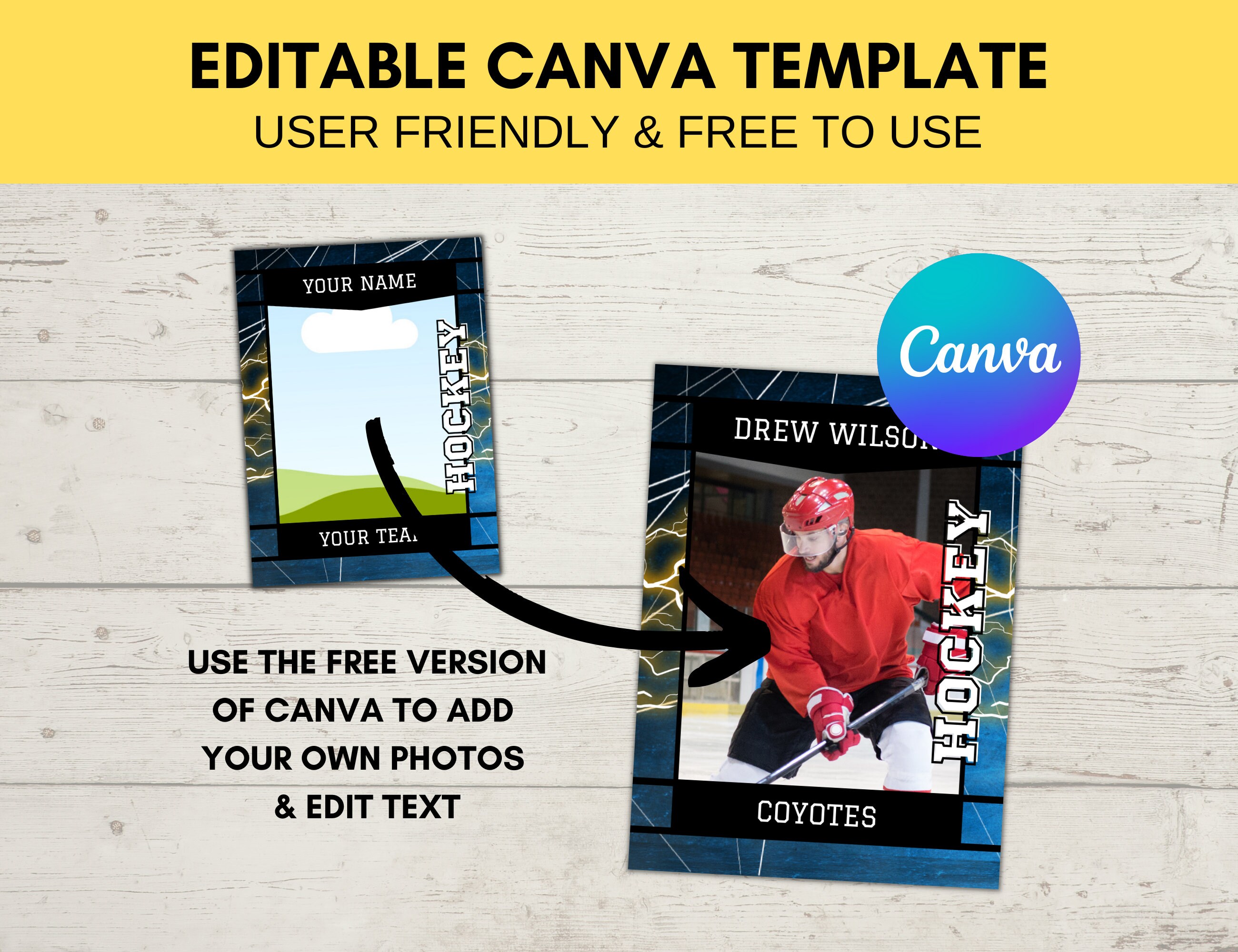 Editable Sports Card Template | Custom Hockey Trading Card Printable ...