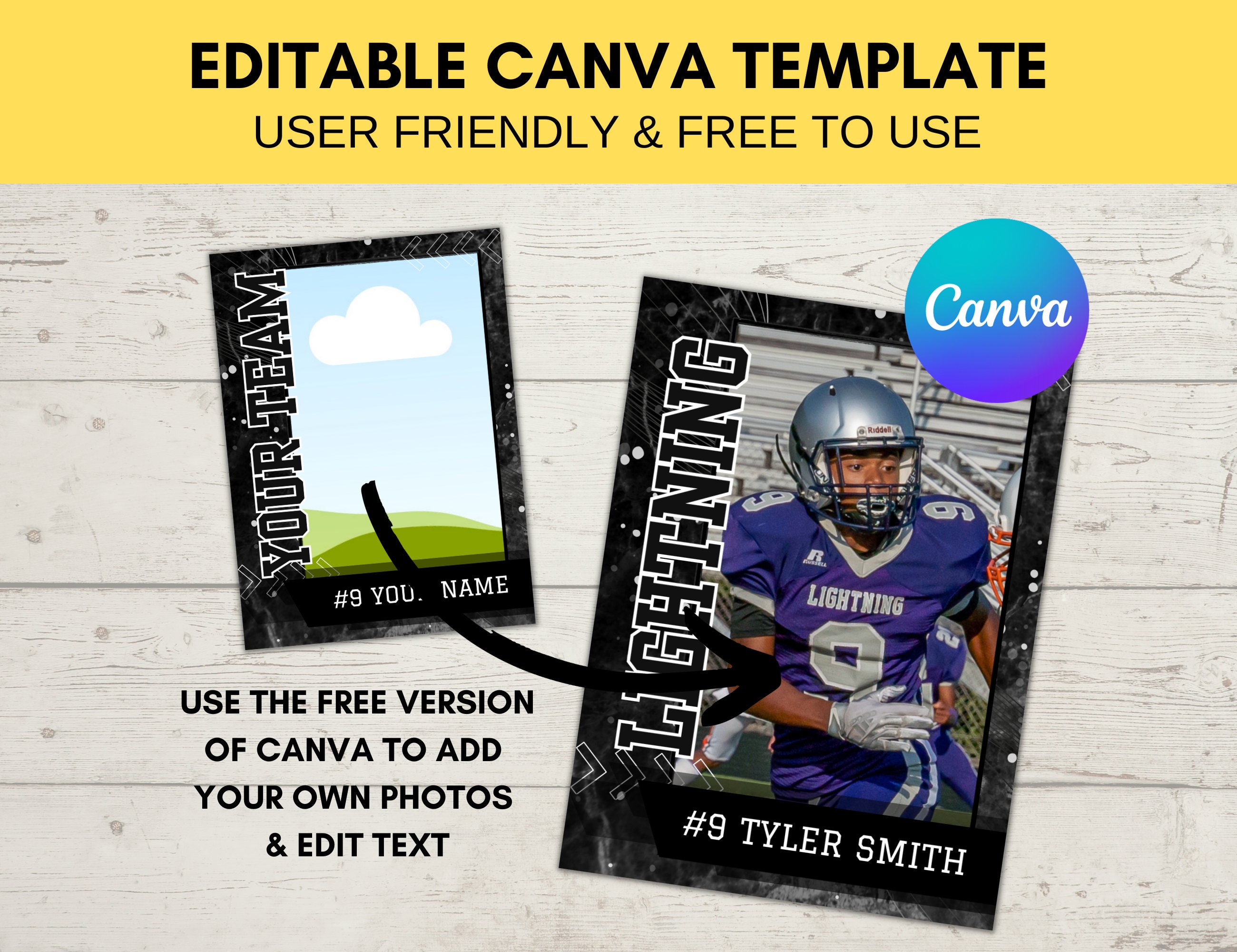 Editable Sports Card Template | Custom Football Trading Card Printable ...
