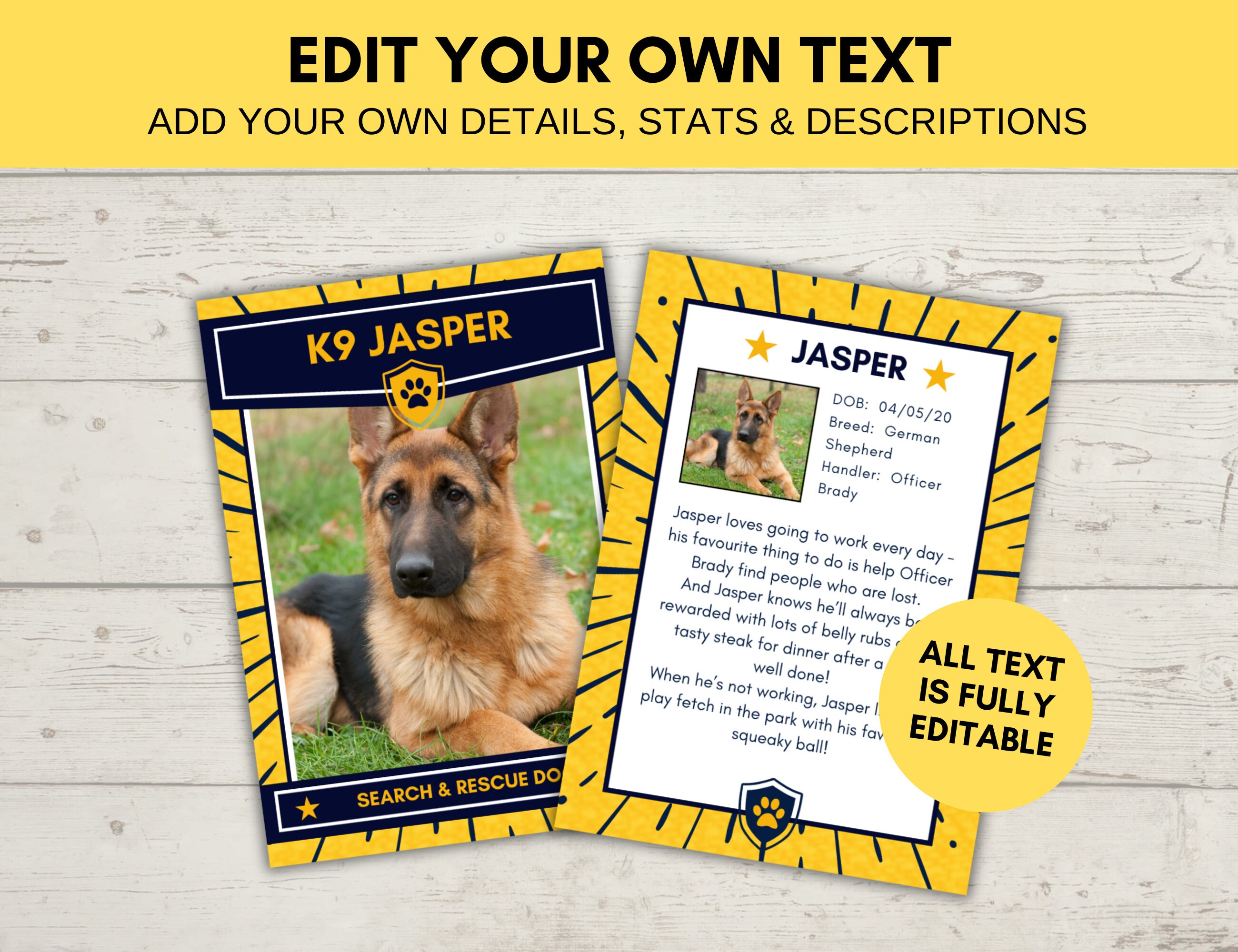 Editable K9 Pet Trading Card Template | Custom Trading Card Printable ...