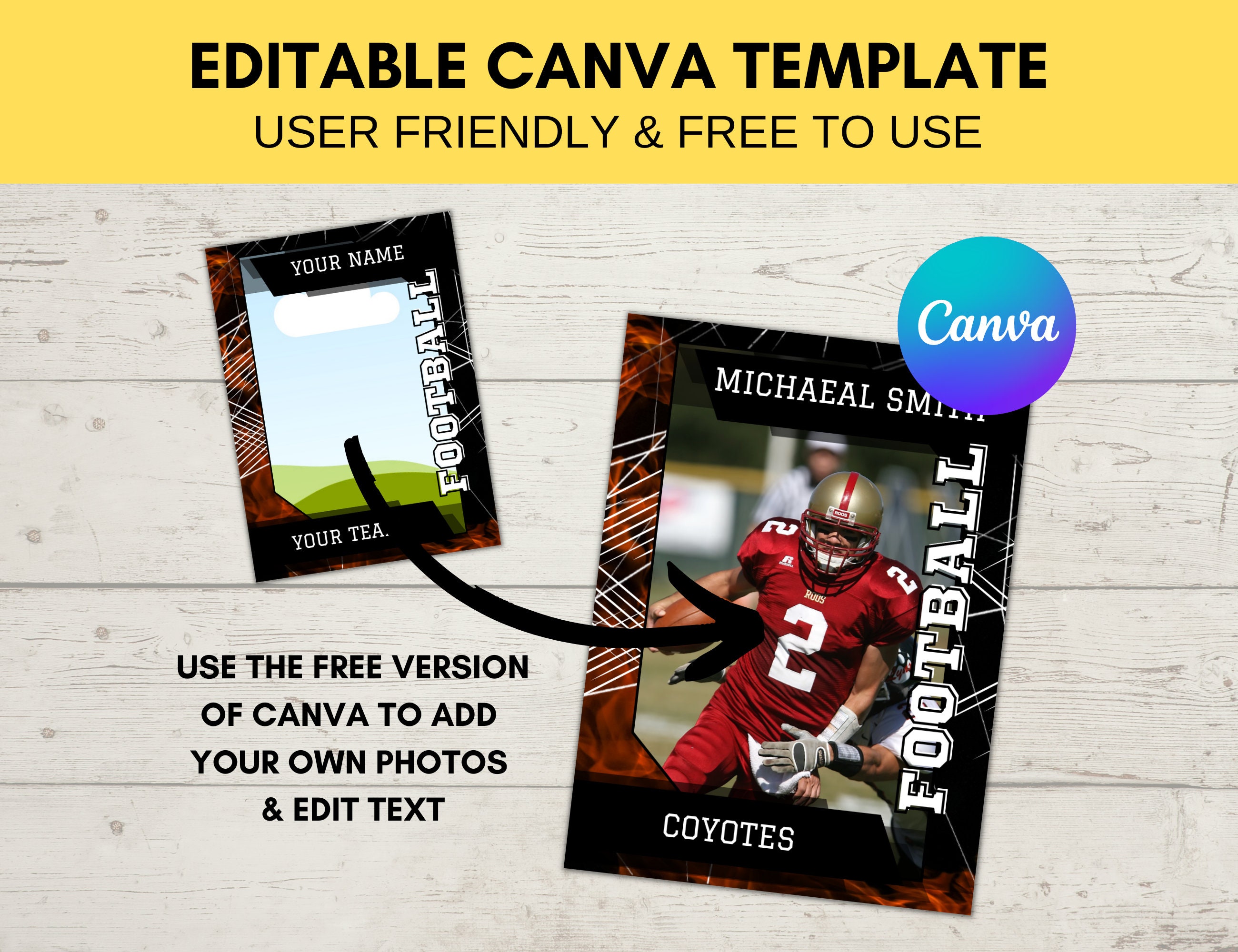 Editable Sports Card Template | Custom Football Trading Card Printable ...