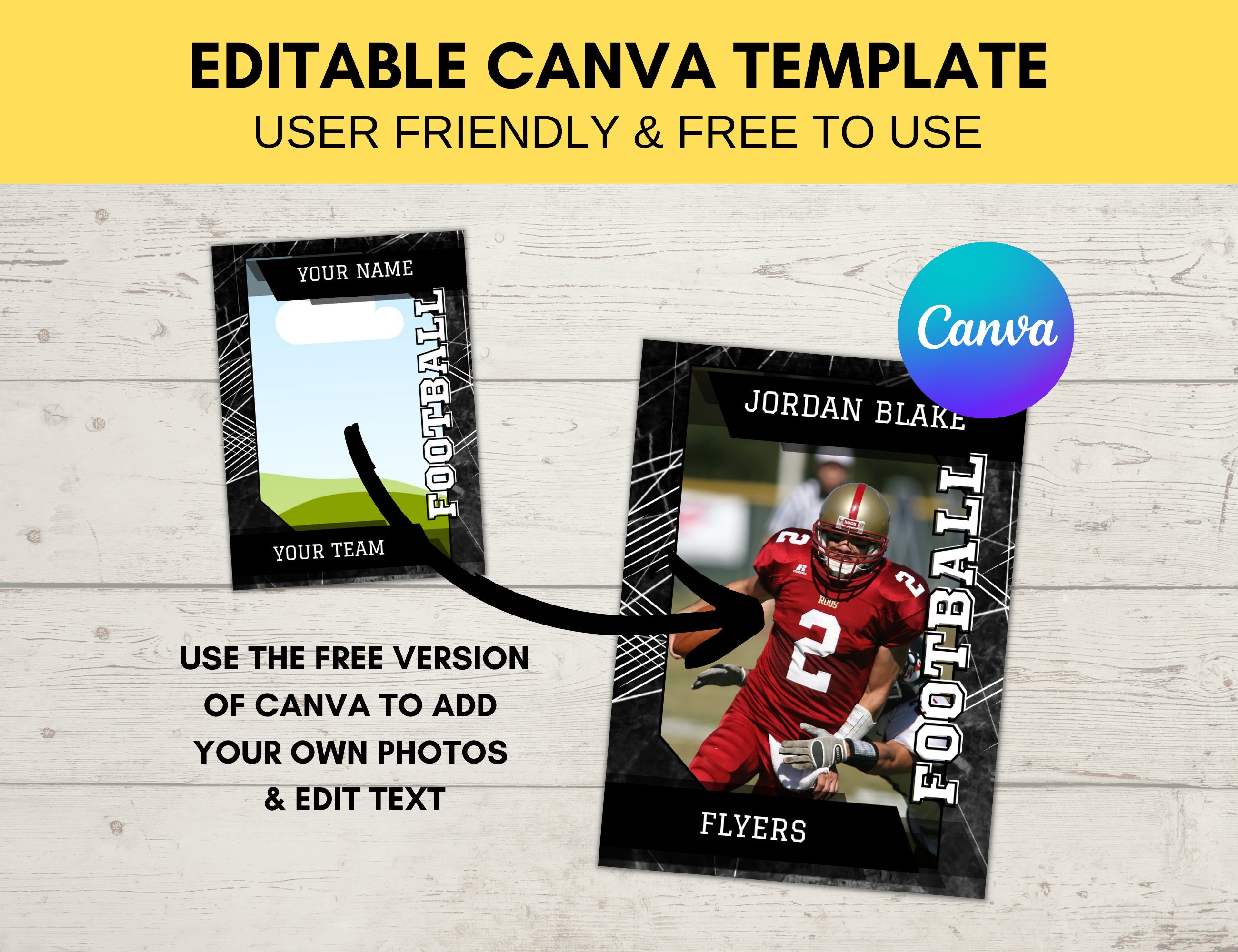 Editable Sports Card Template | Custom Football Trading Card Printable ...