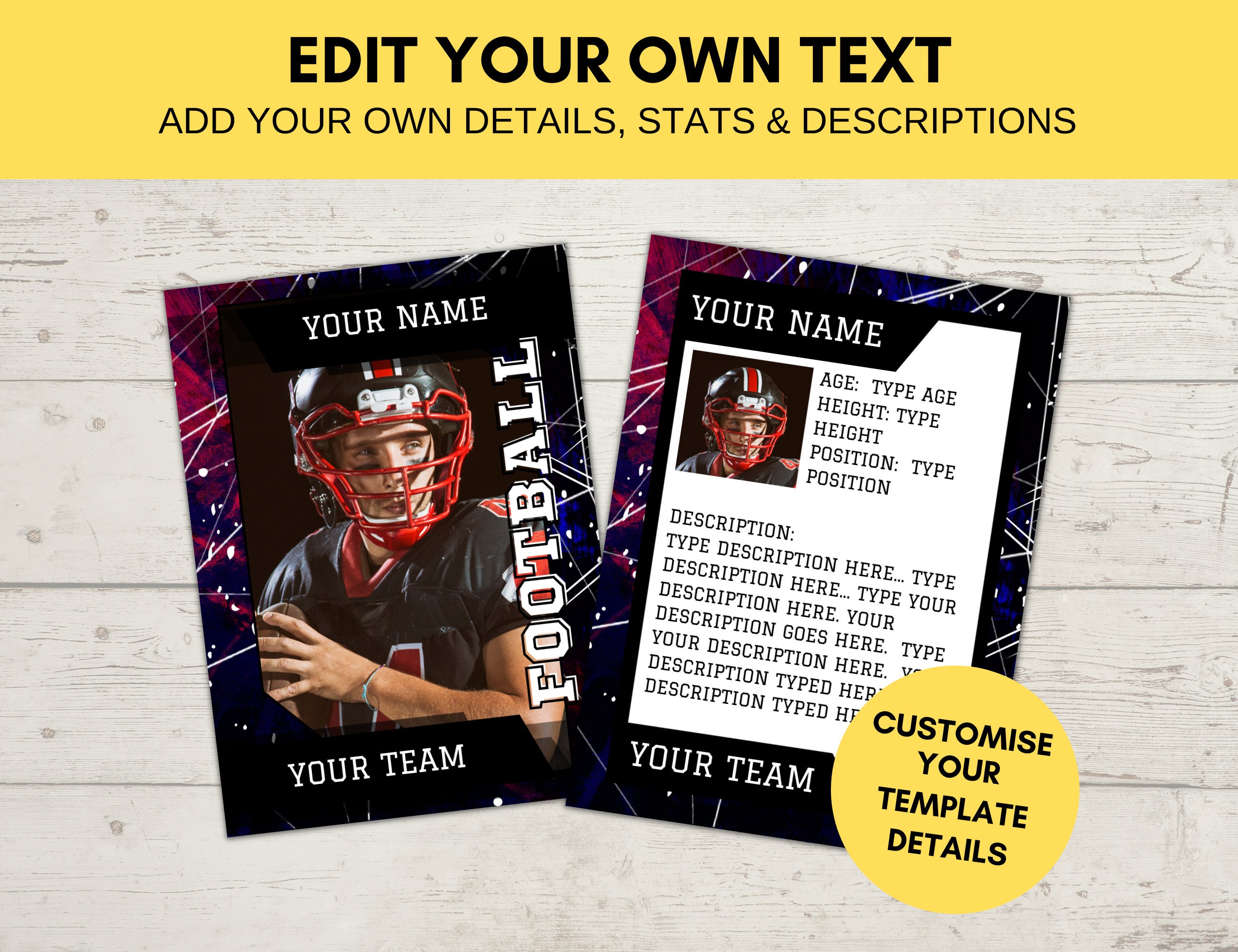 Editable Sports Card Template Custom Football Trading Card Printable ...