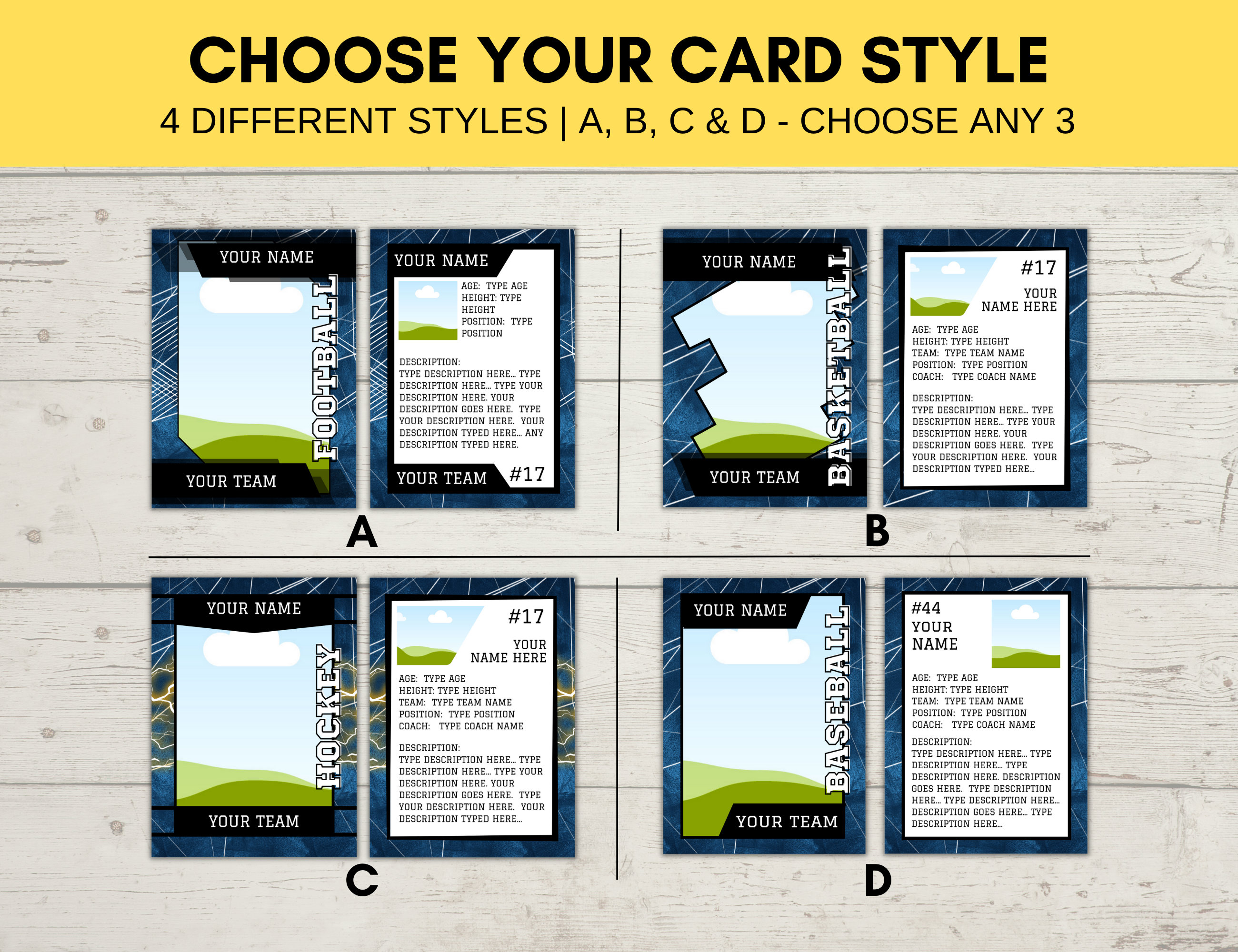 Set of 3 Sport Card Templates | Custom Trading Card Printable | Create ...