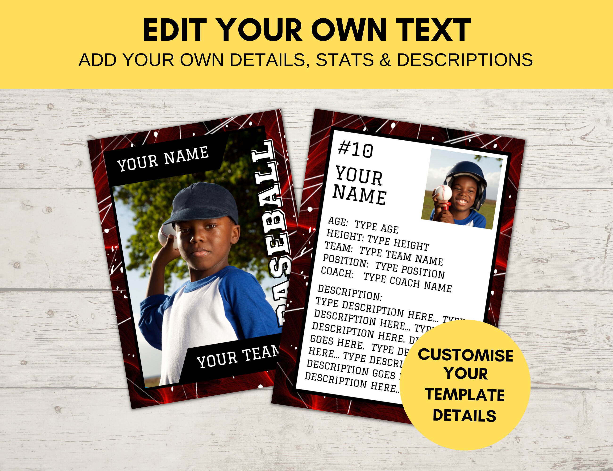 Editable Sports Card Template | Custom Baseball Trading Card Printable ...