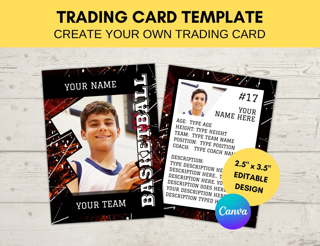 Editable Sport Card Template | Custom Basketball Trading Card Printable ...