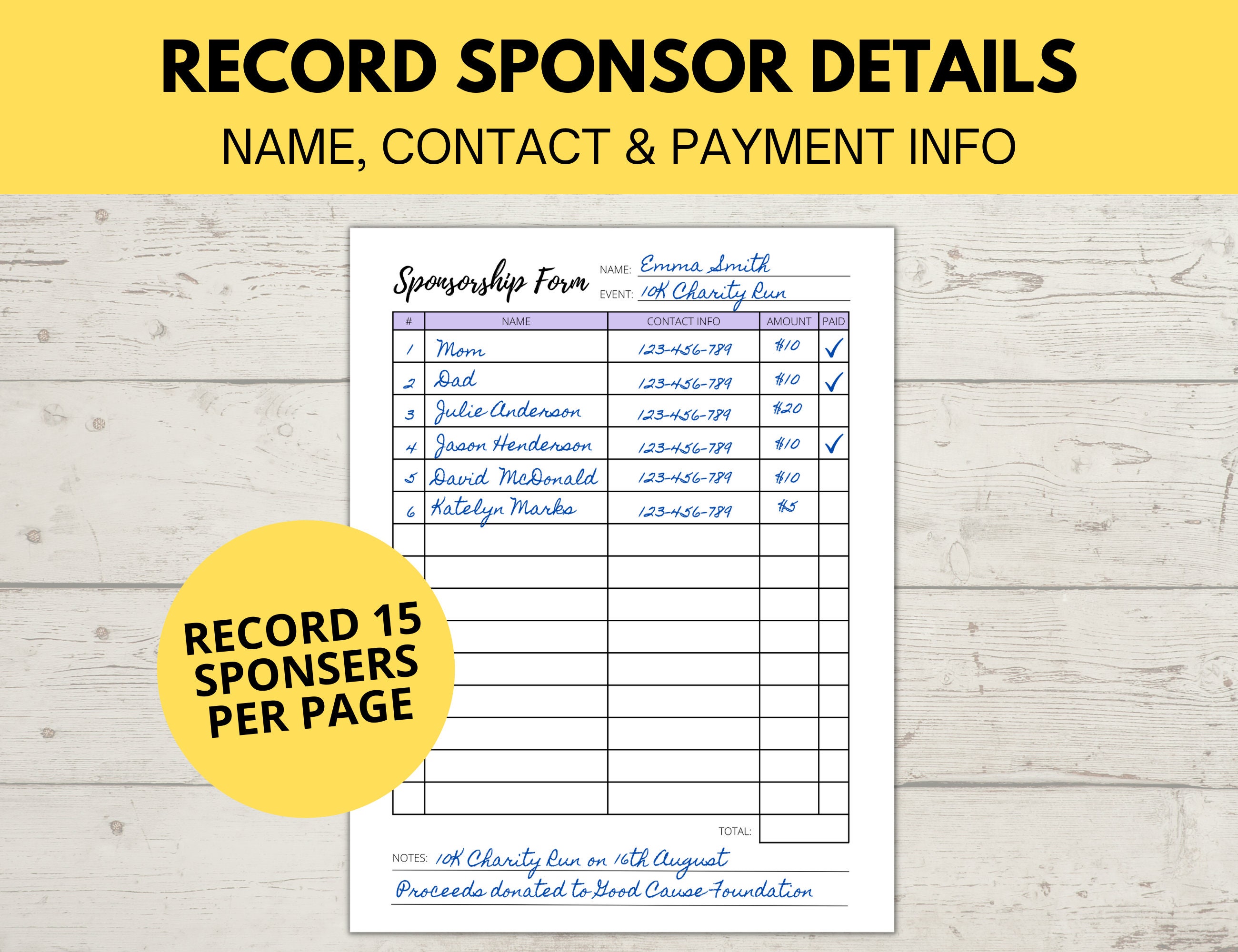 Sponsorship Form | Printable Fundraiser Form | Charity Fundraiser ...