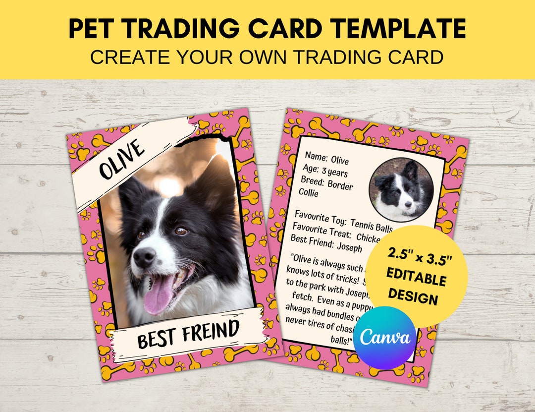 Editable Pet Trading Card Template | Custom Trading Card Printable ...