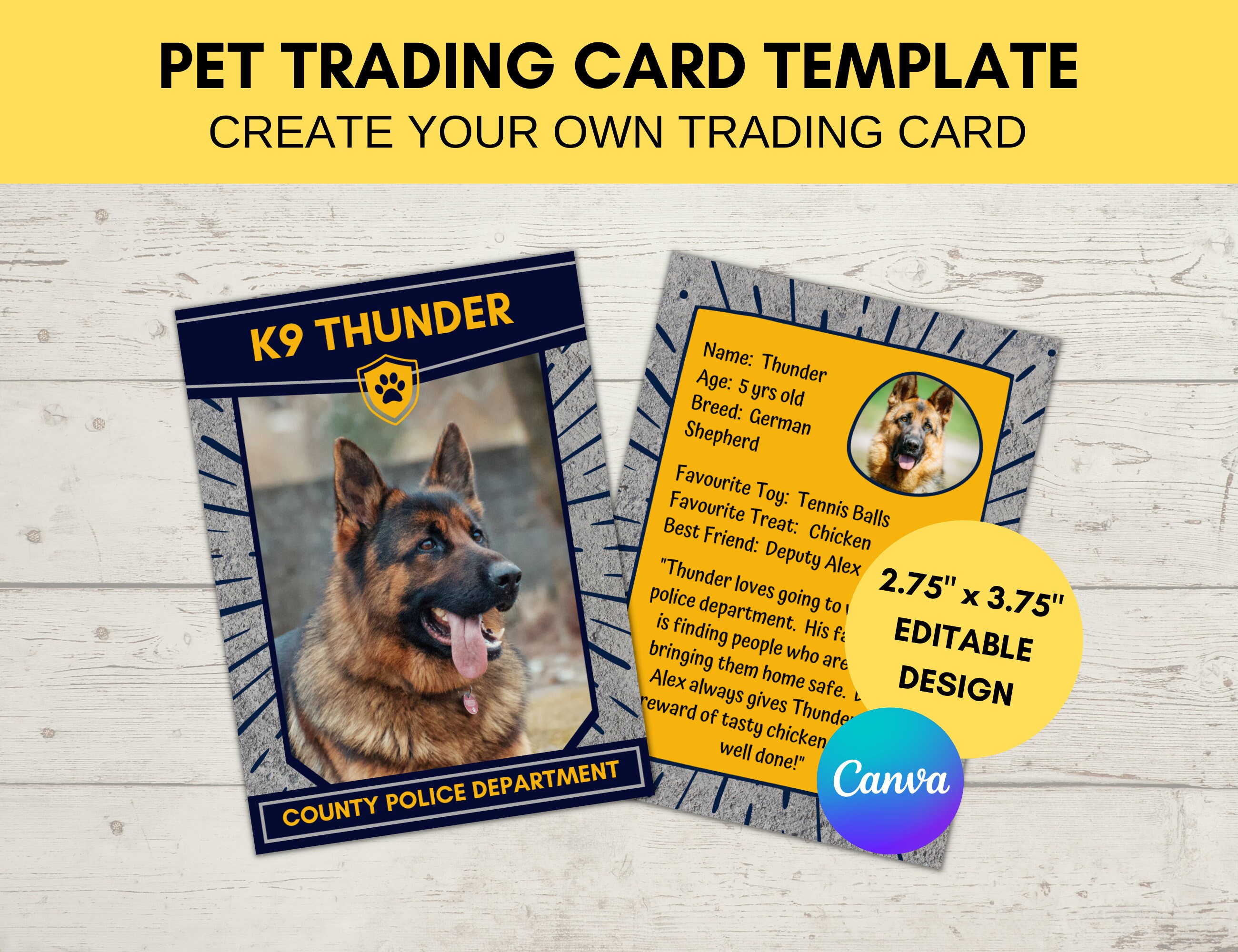 Editable K9 Pet Trading Card Template Custom Trading Card - Etsy