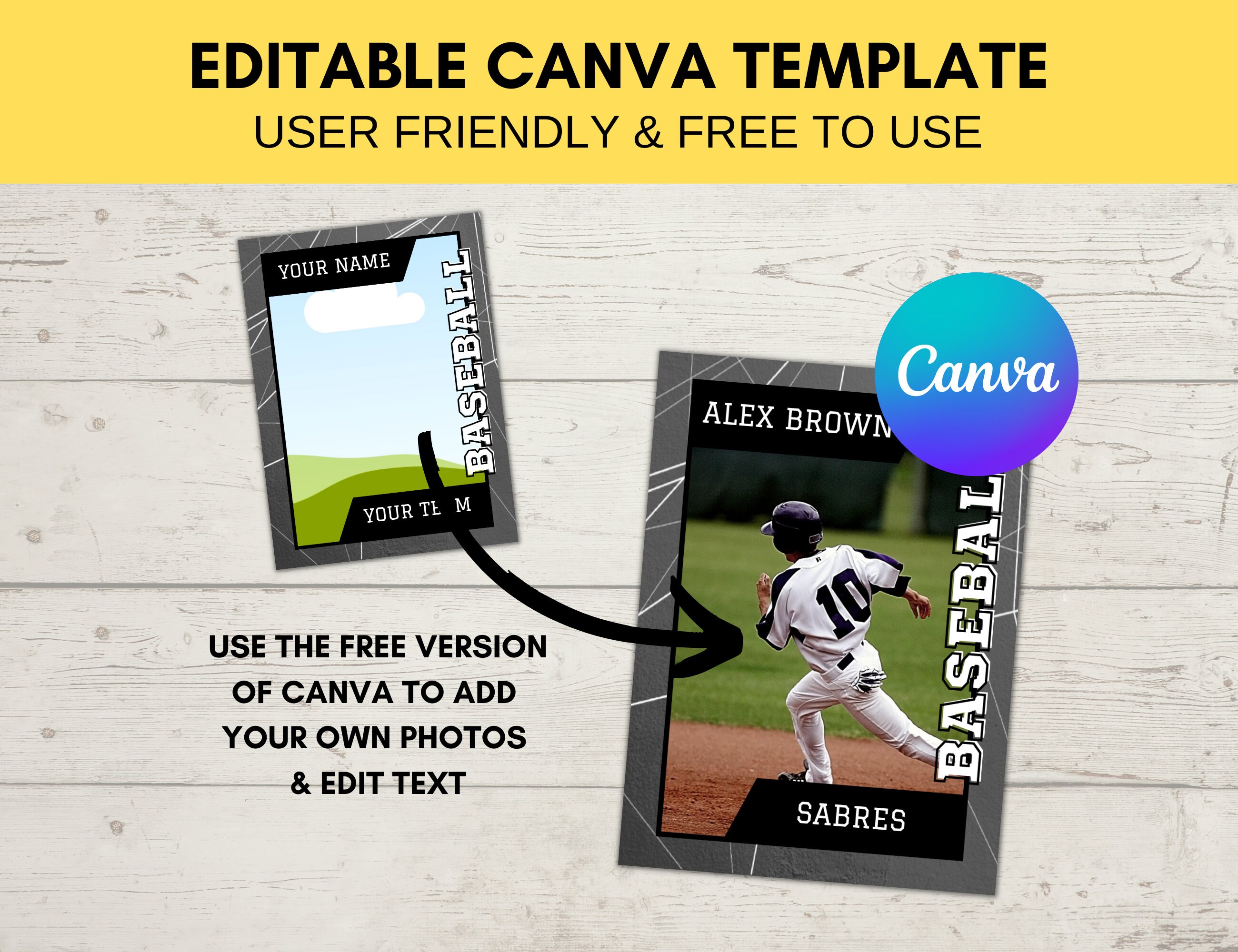 Editable Sports Card Template | Custom Baseball Trading Card Printable ...
