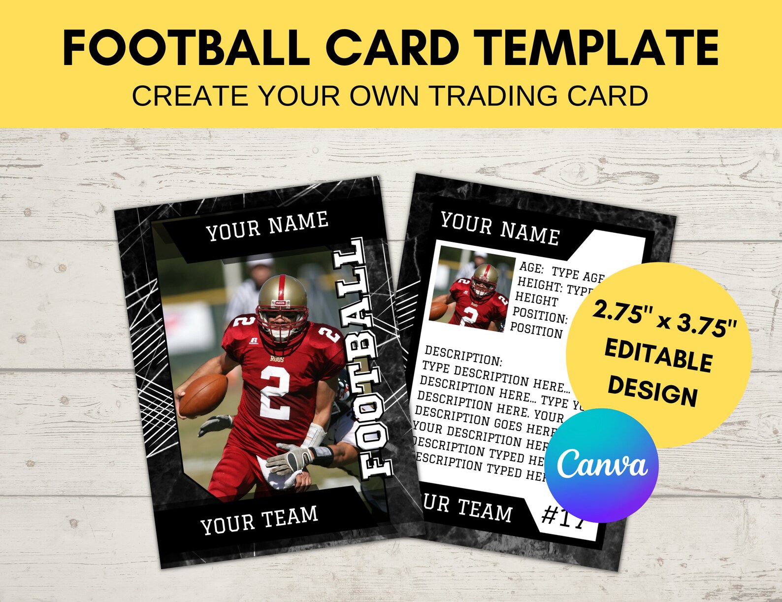 Editable Sports Card Template Custom Football Trading Card - Etsy