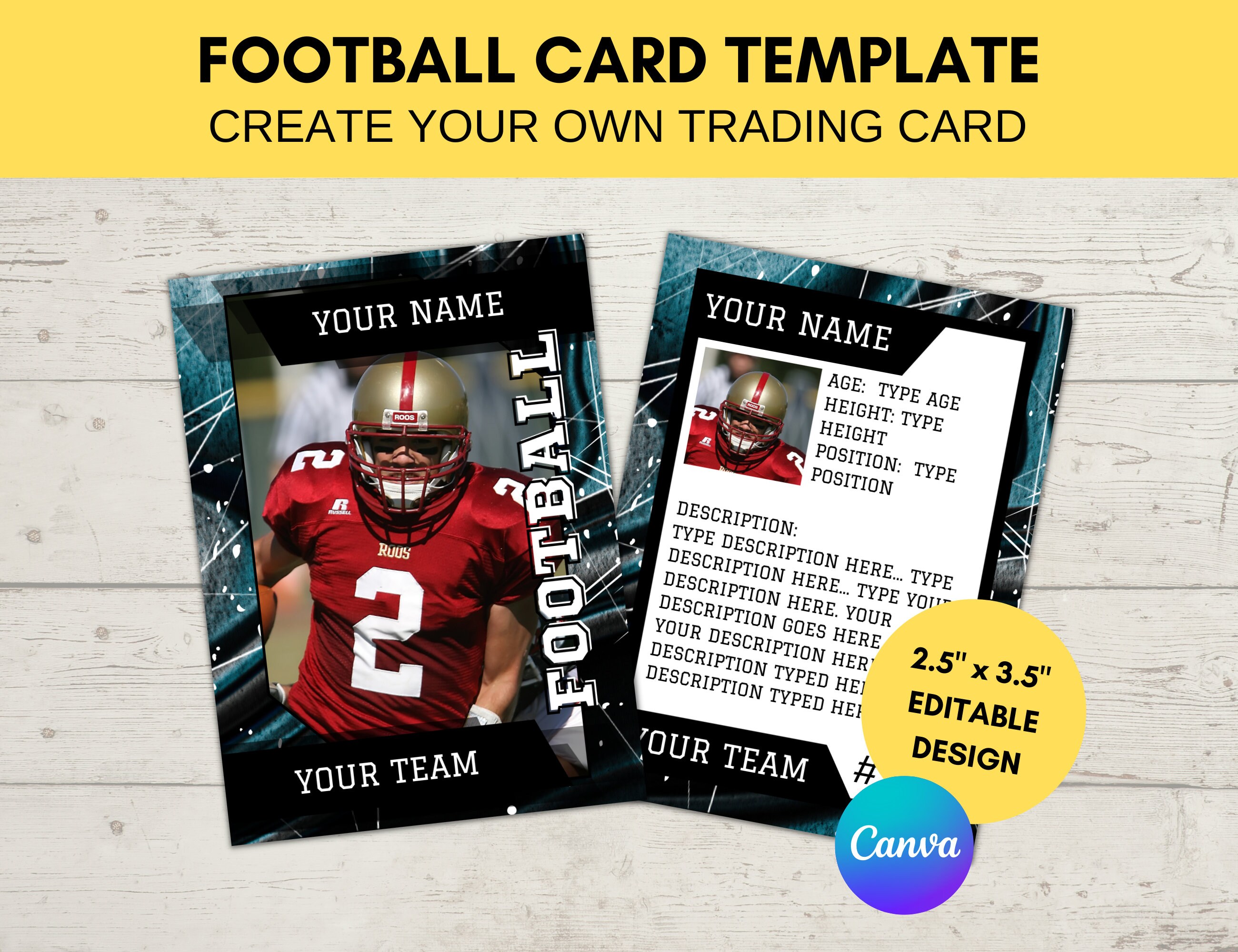 Editable Sports Card Template Custom Football Trading Card Printable ...