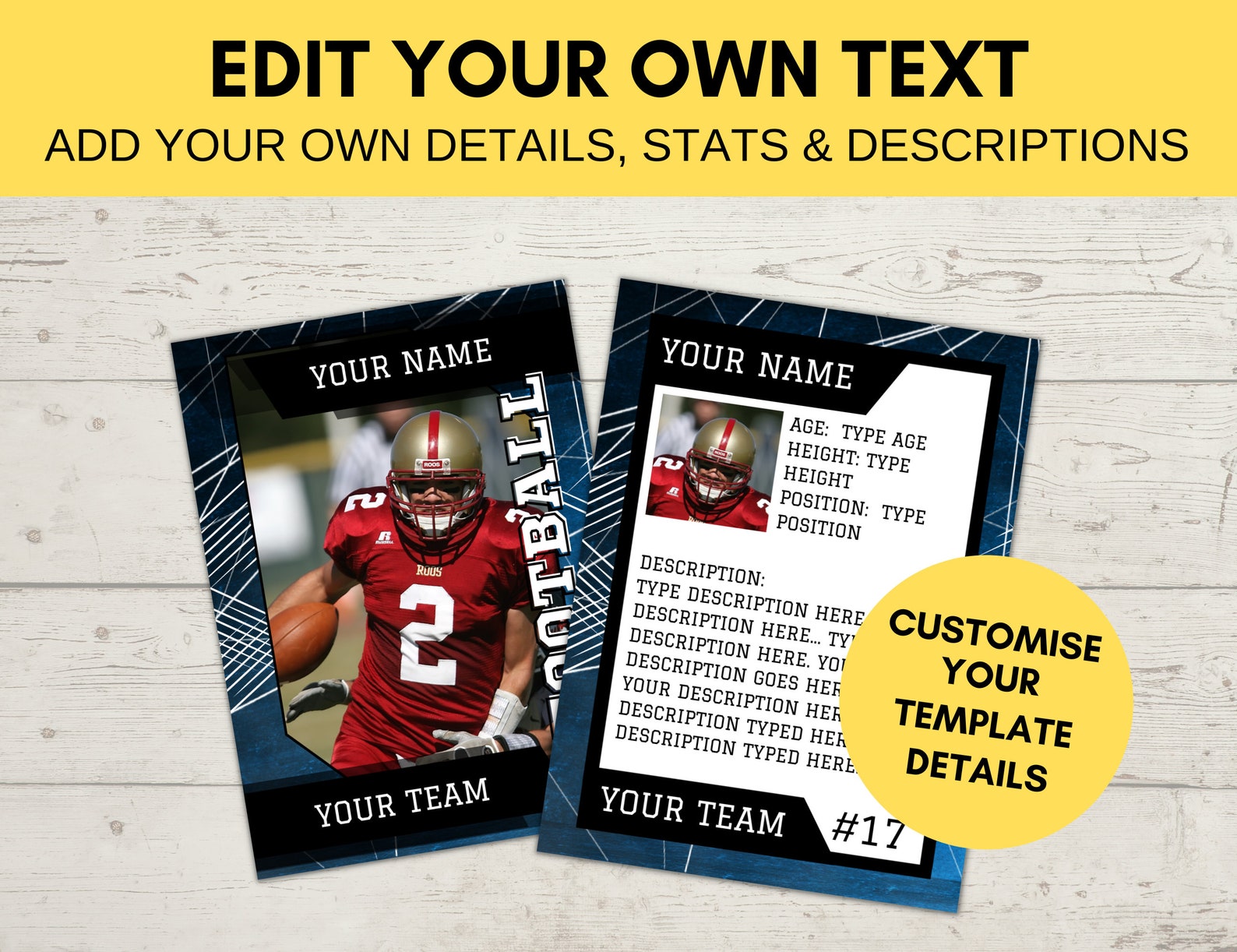 Editable Sports Card Template Custom Football Trading Card - Etsy