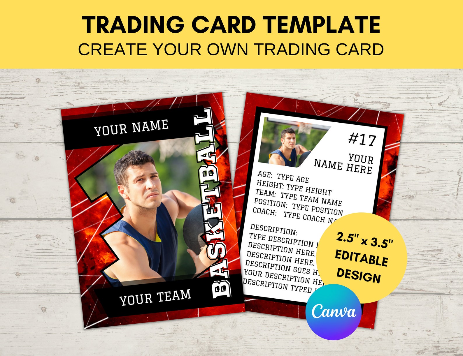 Editable Sport Card Template | Custom Basketball Trading Card Printable ...