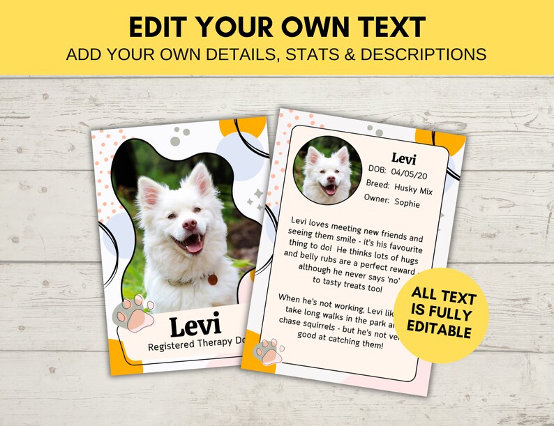 Editable Therapy Pet Trading Card Template | Custom Trading Card ...