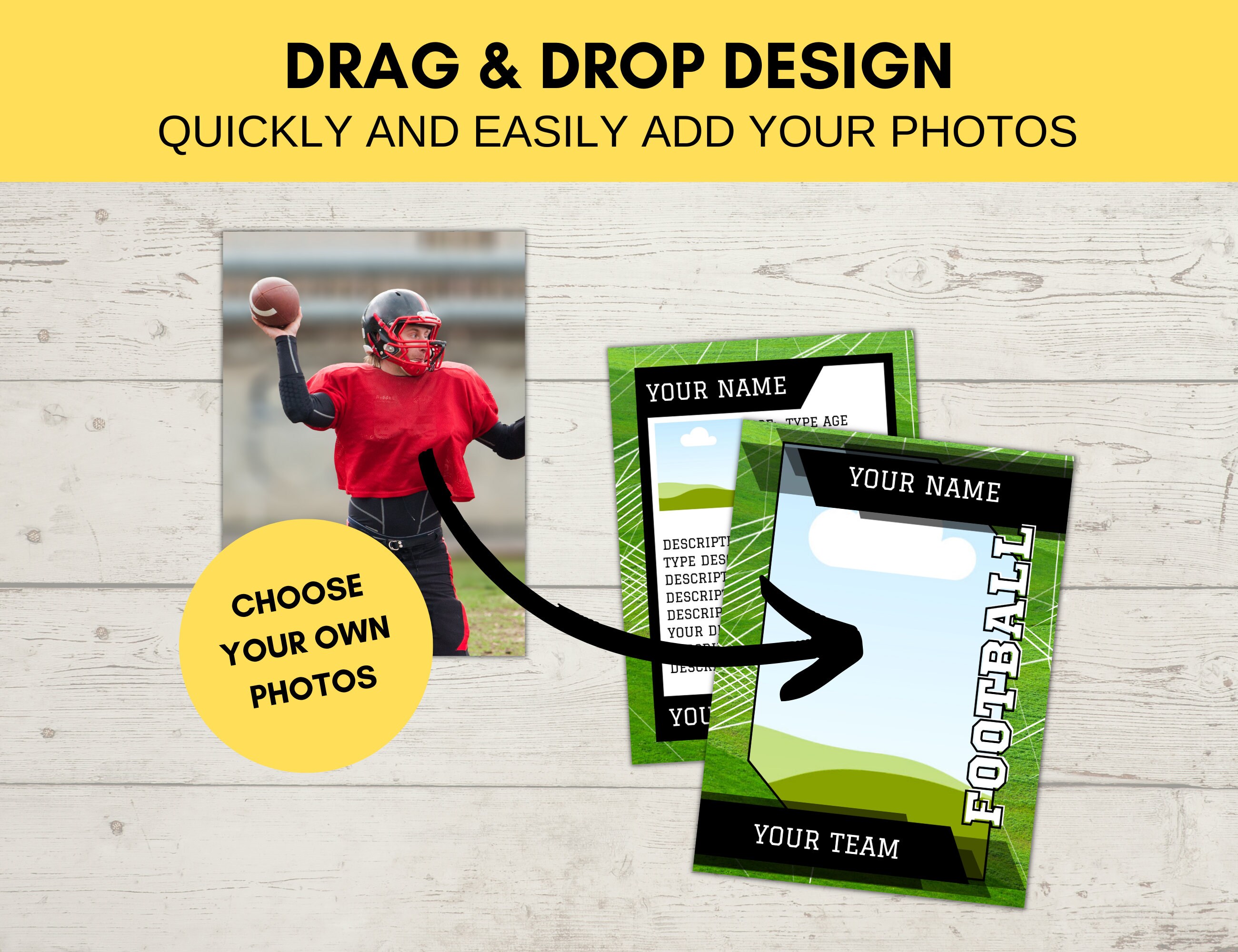 Editable Sports Card Template | Custom Football Trading Card Printable ...