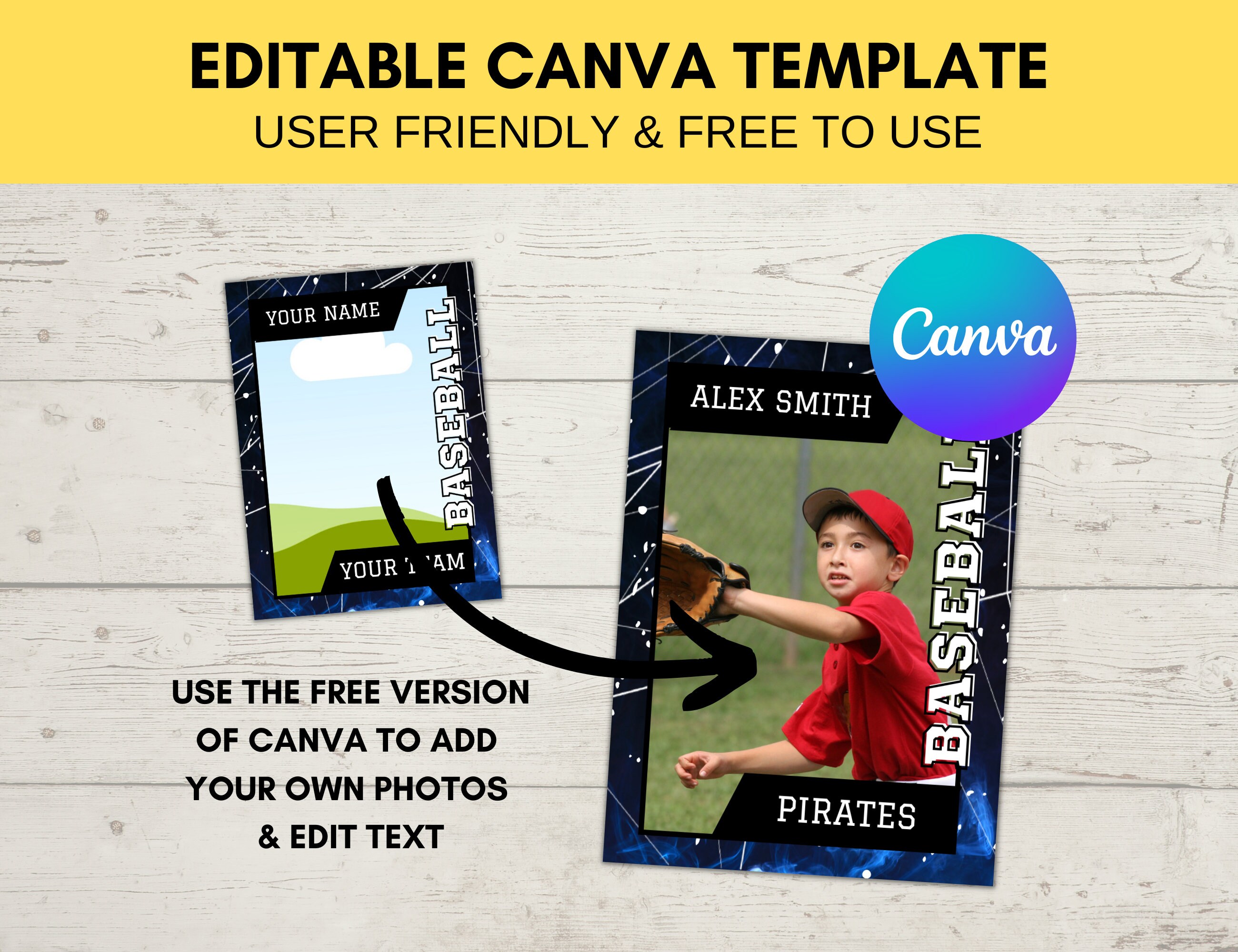 Editable Sports Card Template | Custom Baseball Trading Card Printable ...