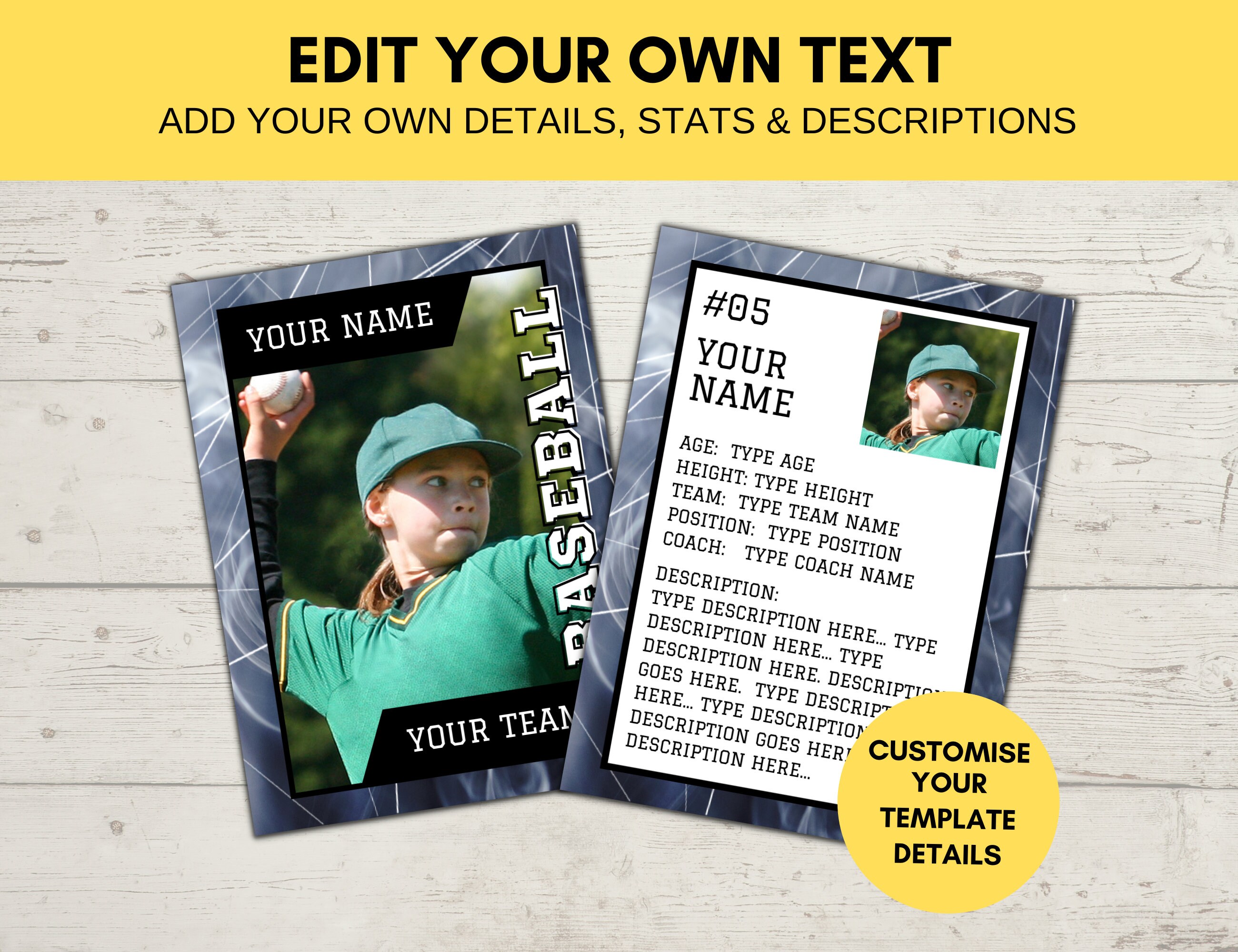 Editable Sports Card Template Custom Baseball Trading Card Printable ...