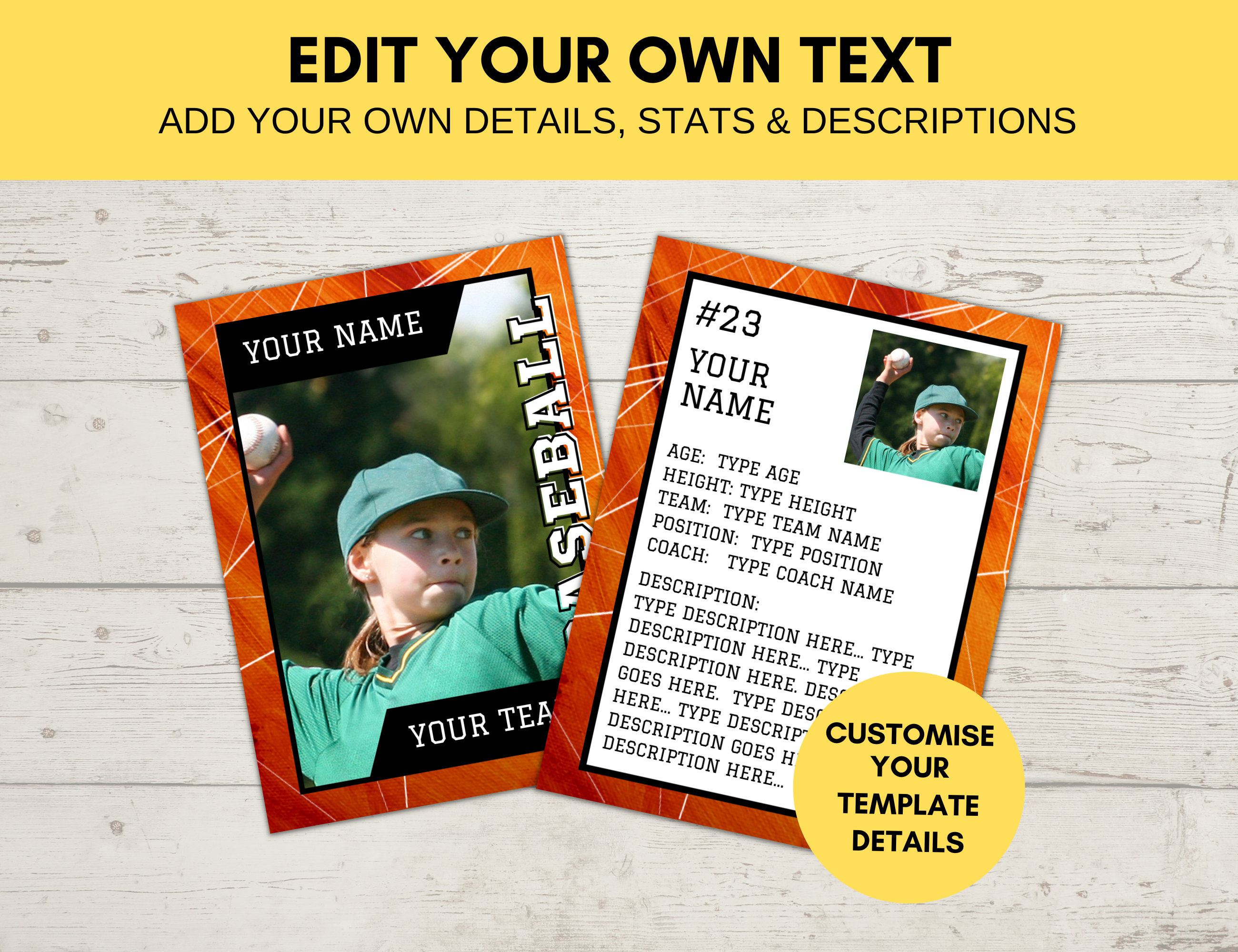 Editable Sports Card Template Custom Baseball Trading Card Printable ...