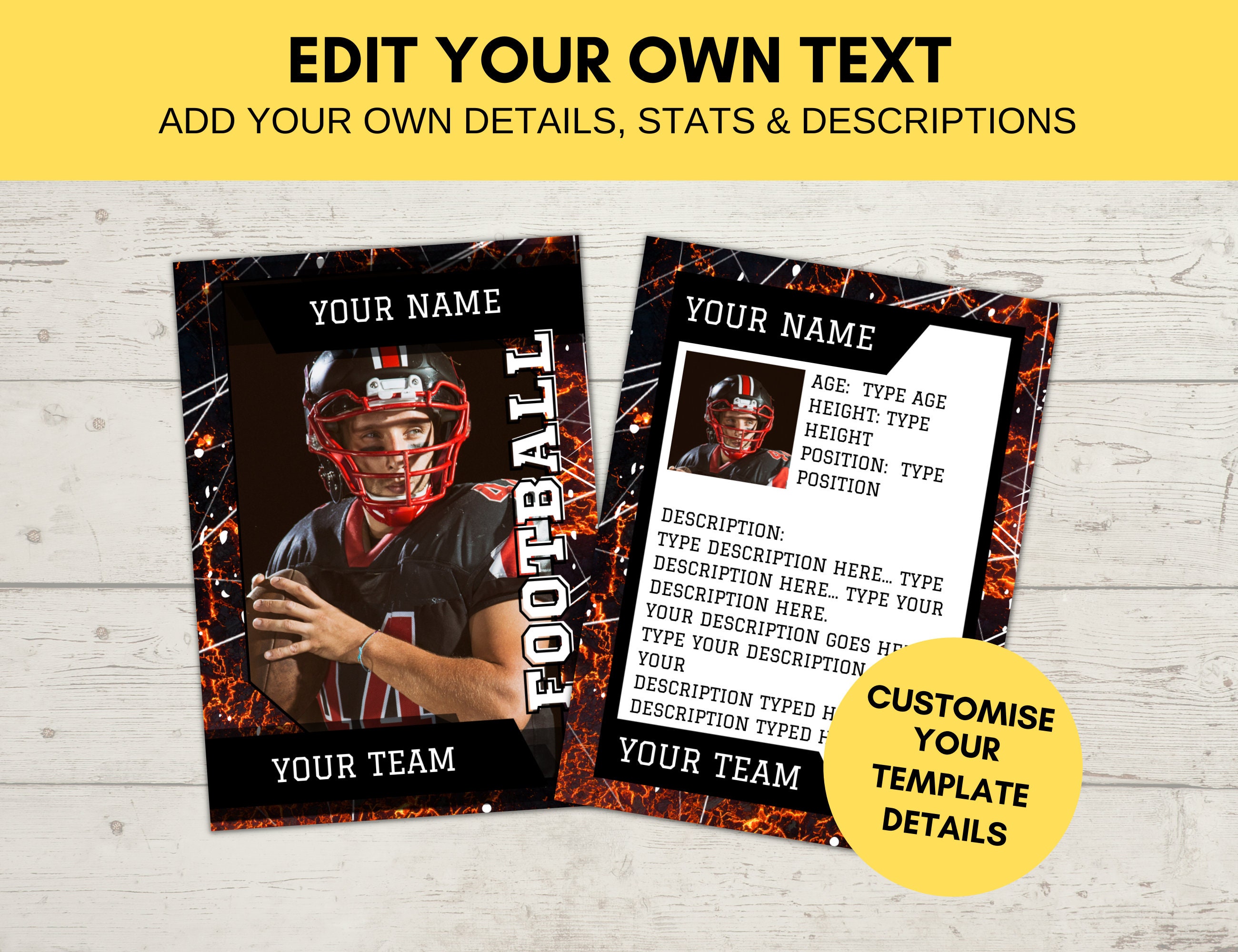 Editable Sports Card Template | Custom Football Trading Card Printable ...