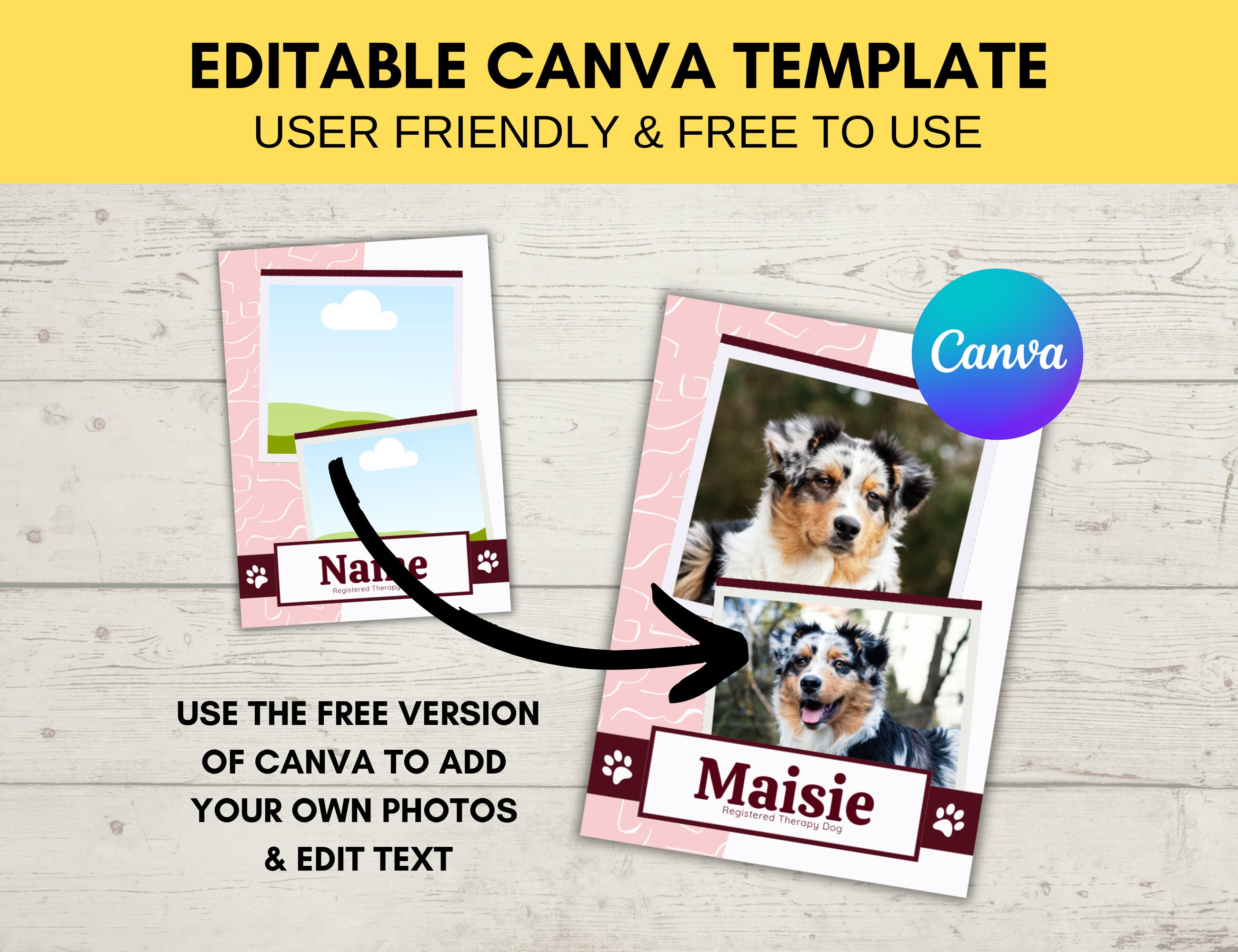 Editable Therapy Pet Trading Card Template | Custom Trading Card ...