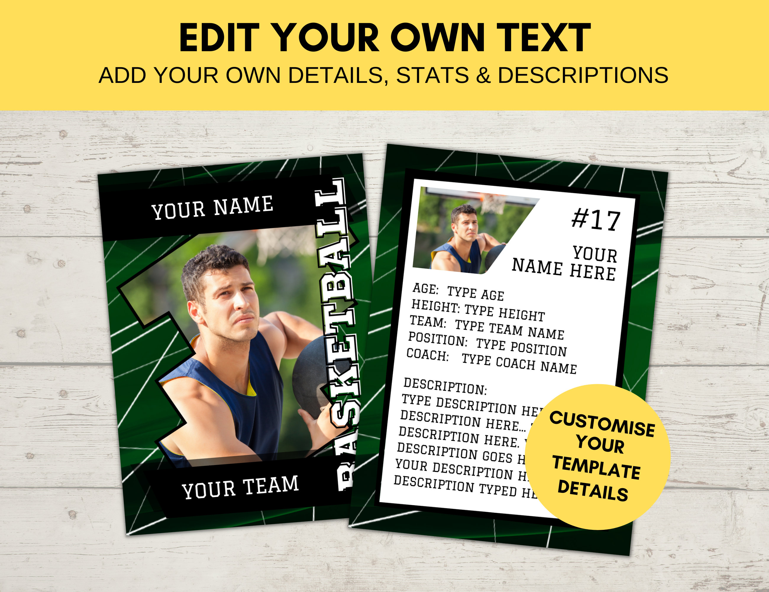 Editable Sport Card Template | Custom Basketball Trading Card Printable ...