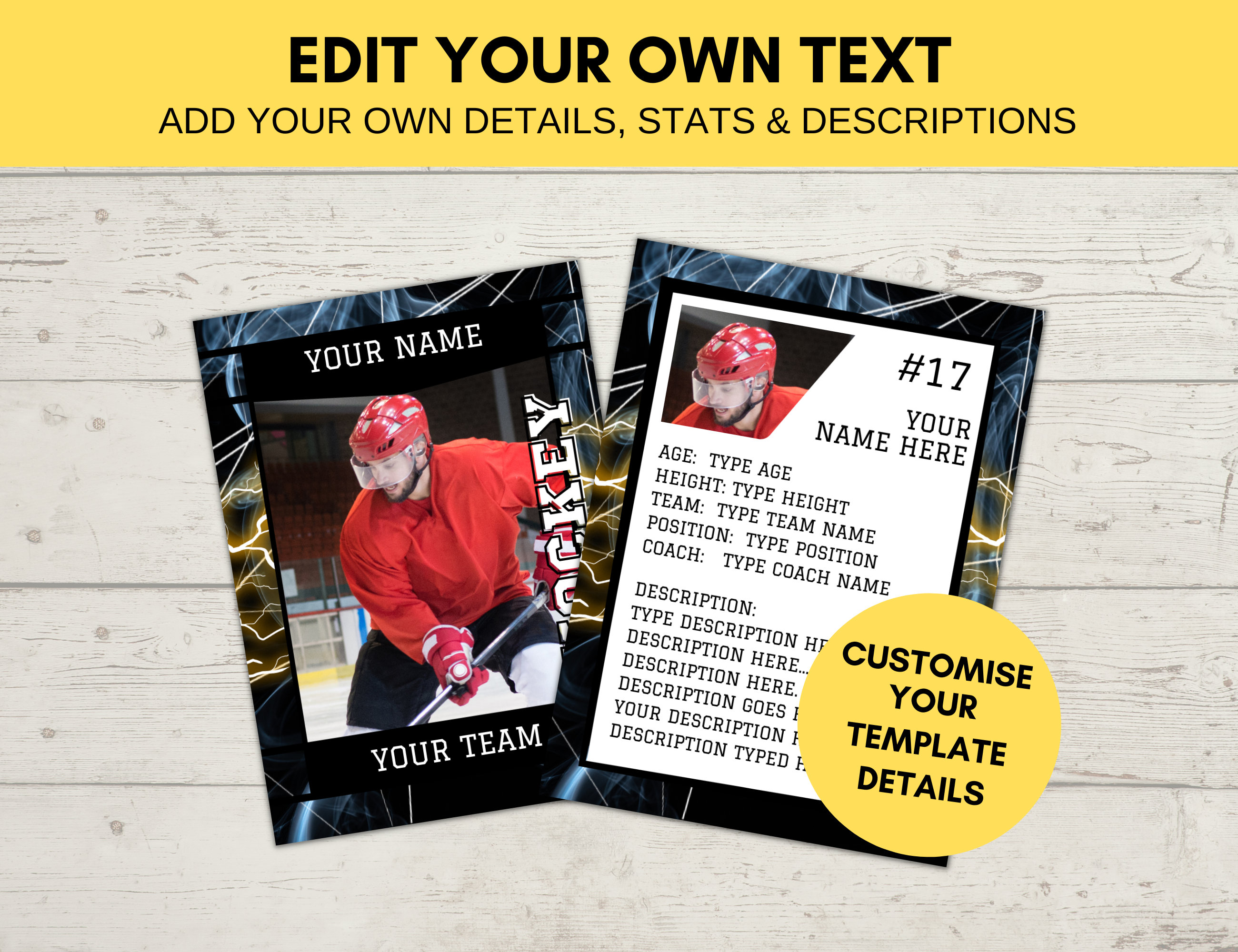 Editable Sports Card Template | Custom Hockey Trading Card Printable ...
