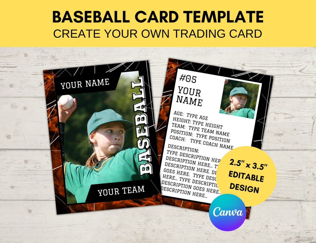 Editable Sports Card Template | Custom Baseball Trading Card Printable ...