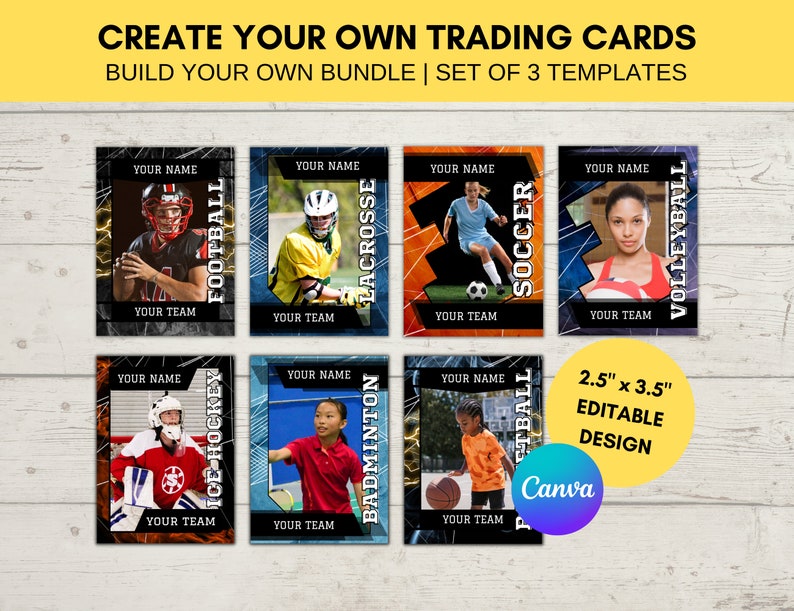 Set of 3 Sport Card Templates Custom Trading Card Printable Create Your ...