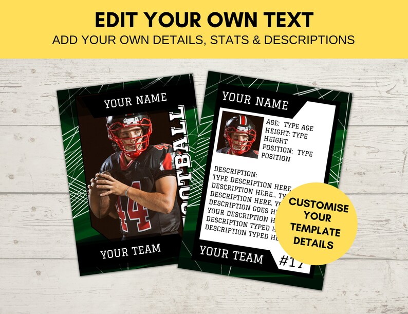 Editable Sports Card Template Custom Football Trading Card Printable ...