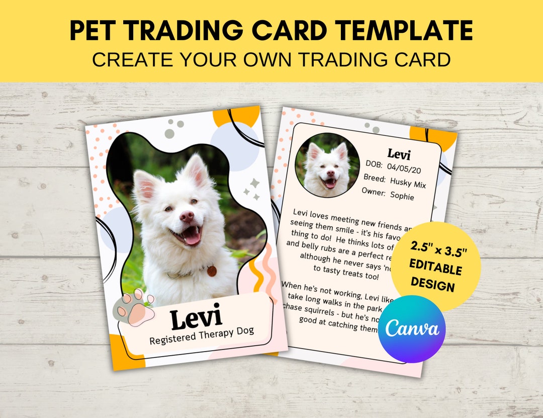 Editable Therapy Pet Trading Card Template | Custom Trading Card ...