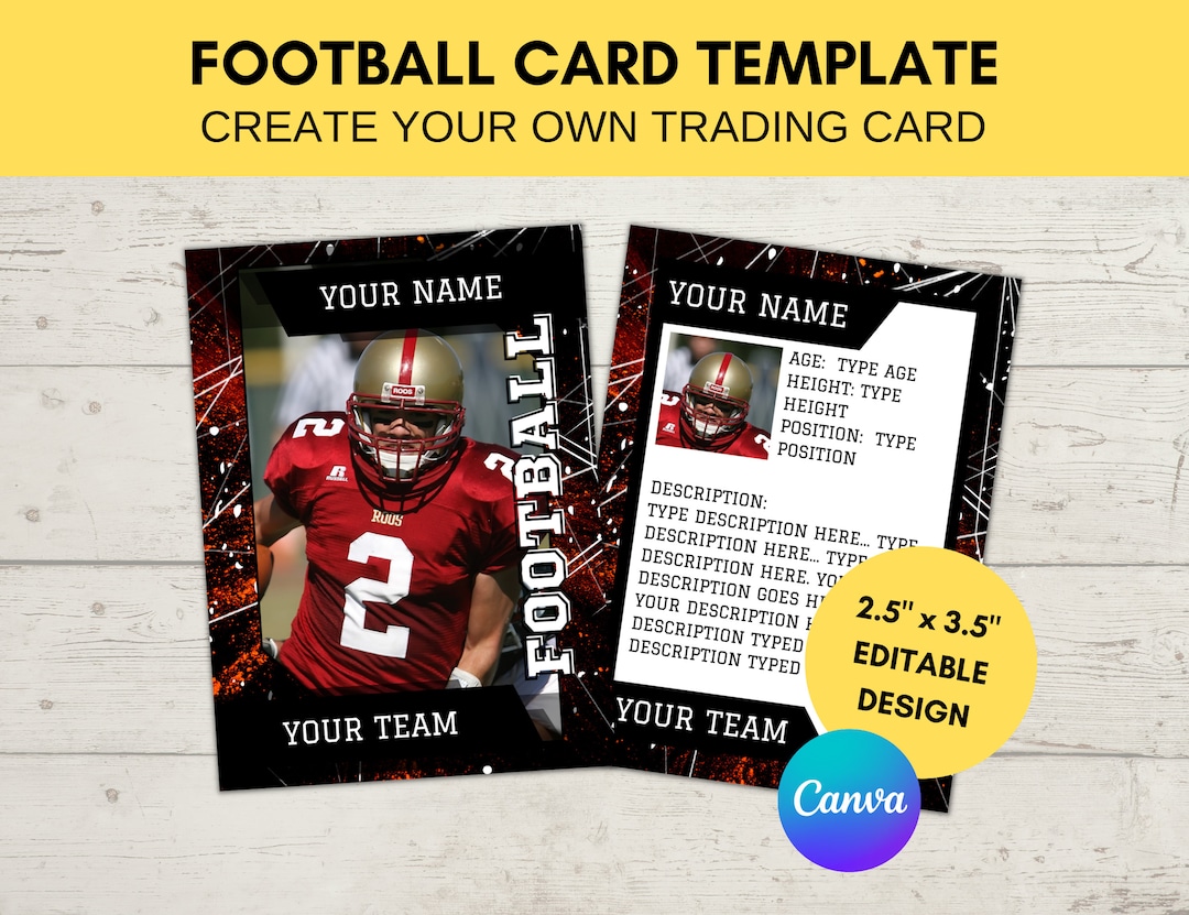 Editable Sports Card Template | Custom Football Trading Card Printable ...