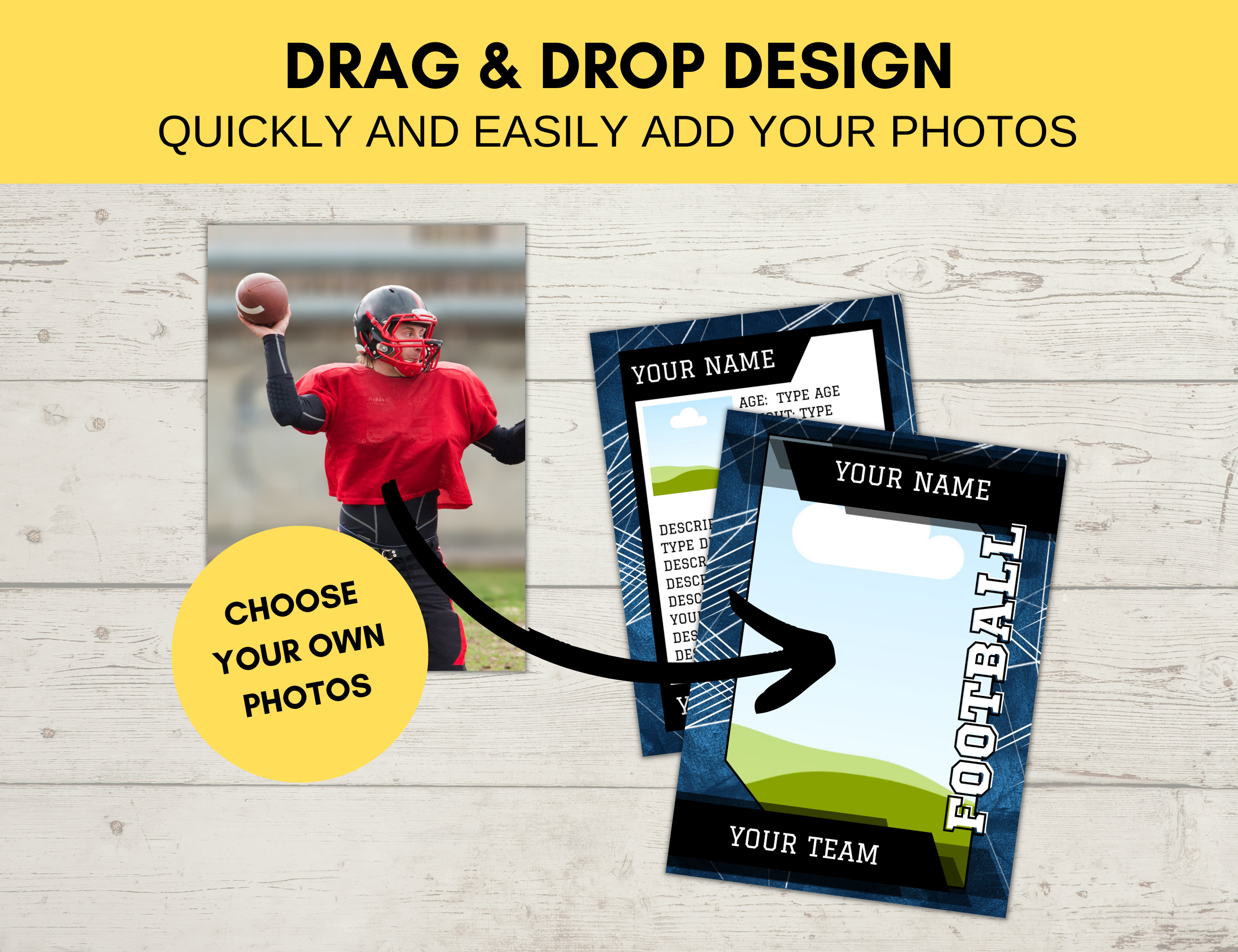 Editable Sports Card Template | Custom Football Trading Card Printable ...